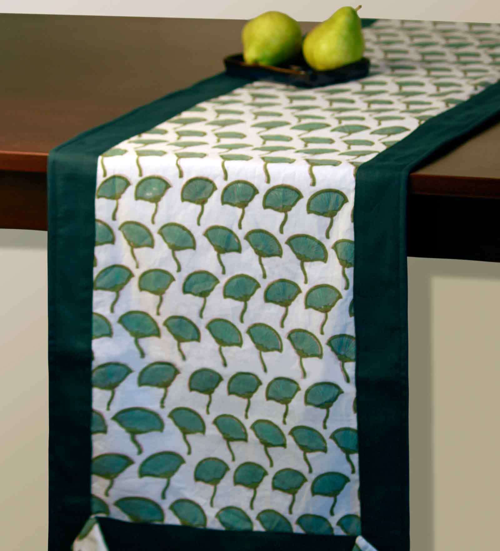 Buy Green and White Floral Cotton 72X14 Inches Table Runner by Fundane ...
