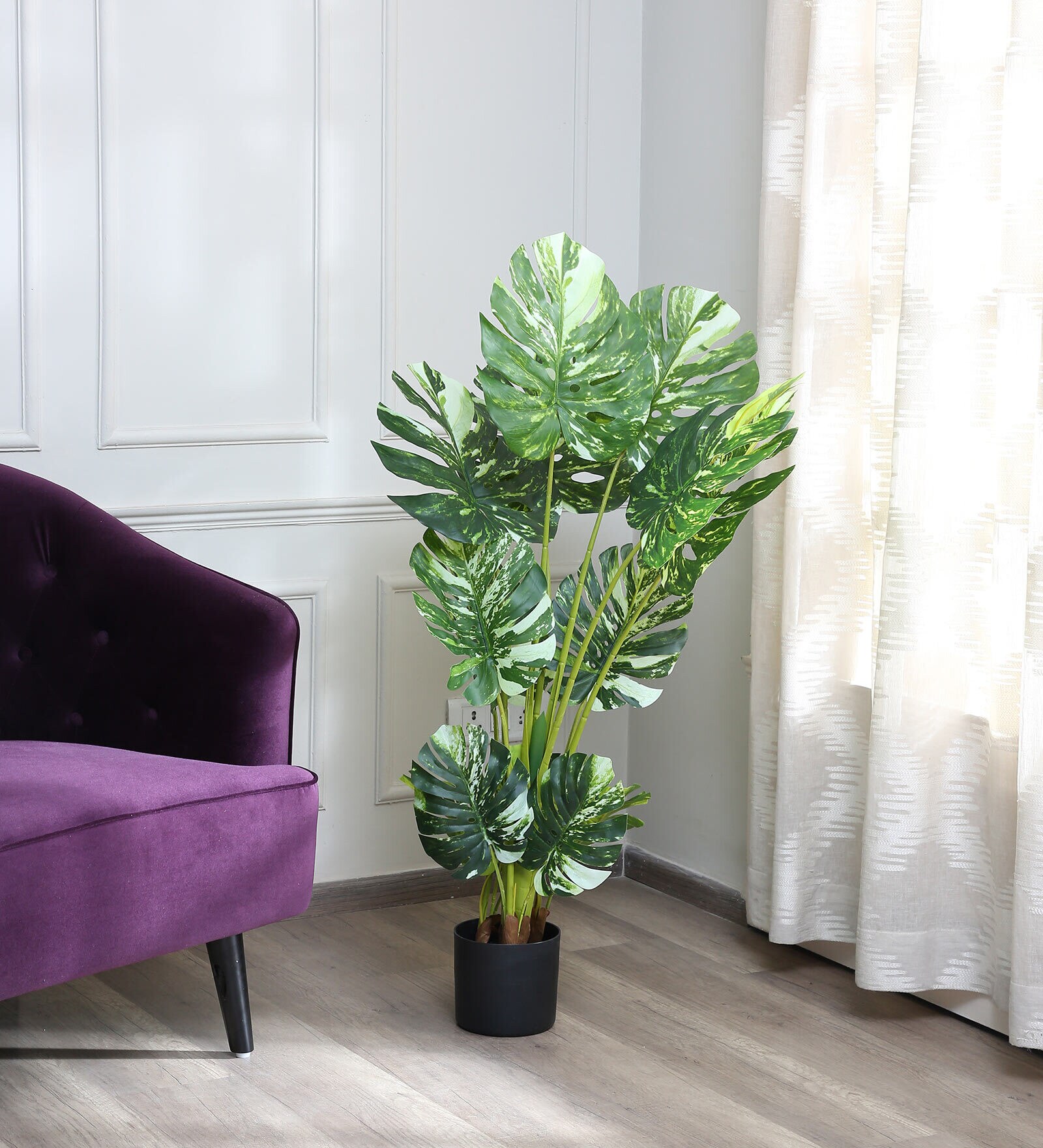 Buy Plastic Green & White Real Touch Monstera Artificial Plant at 24% ...