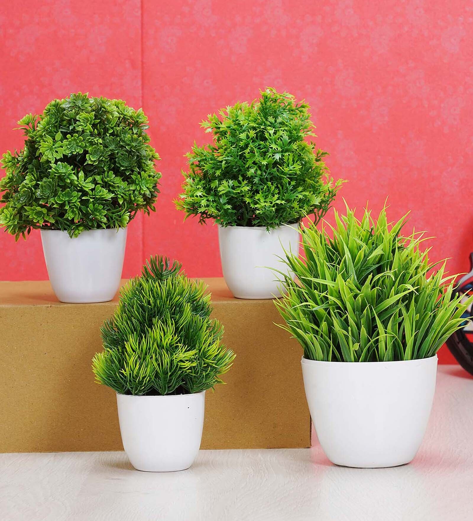 Buy Fabric & Plastic Lucy Green With Pot Set Of 4 Artificial Plant at ...