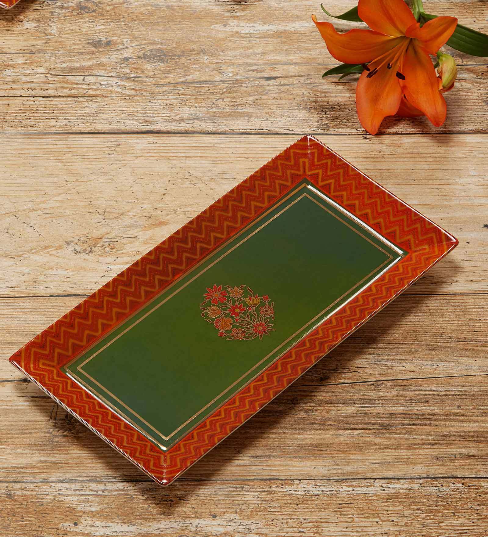 Buy Green Banki Ceramic Small Rectangle Platter at 55% OFF by Ritu ...