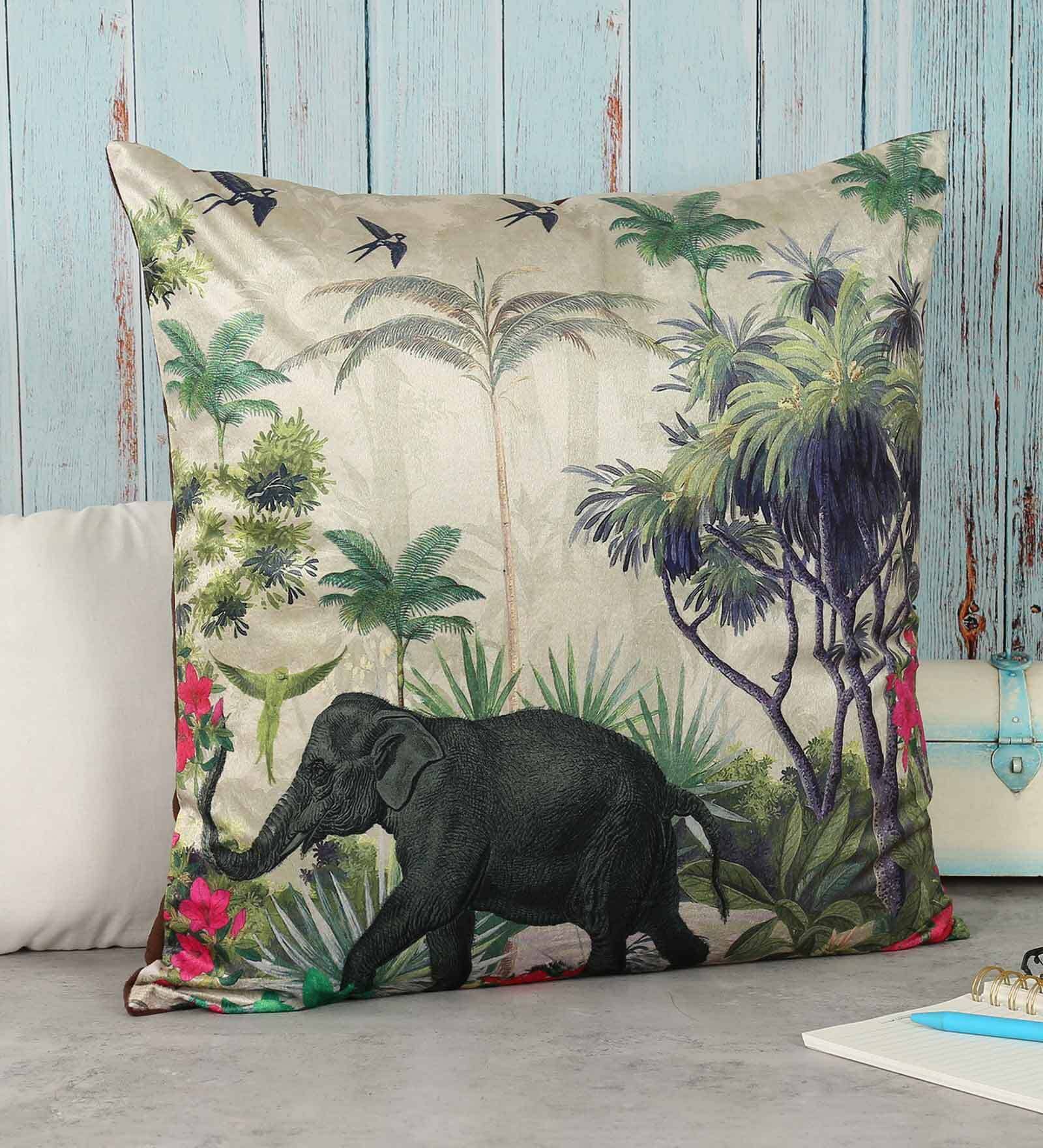 Buy Green Floral Manoeuvres in the Nature Velvet 16 x 16 Inches Cushion ...