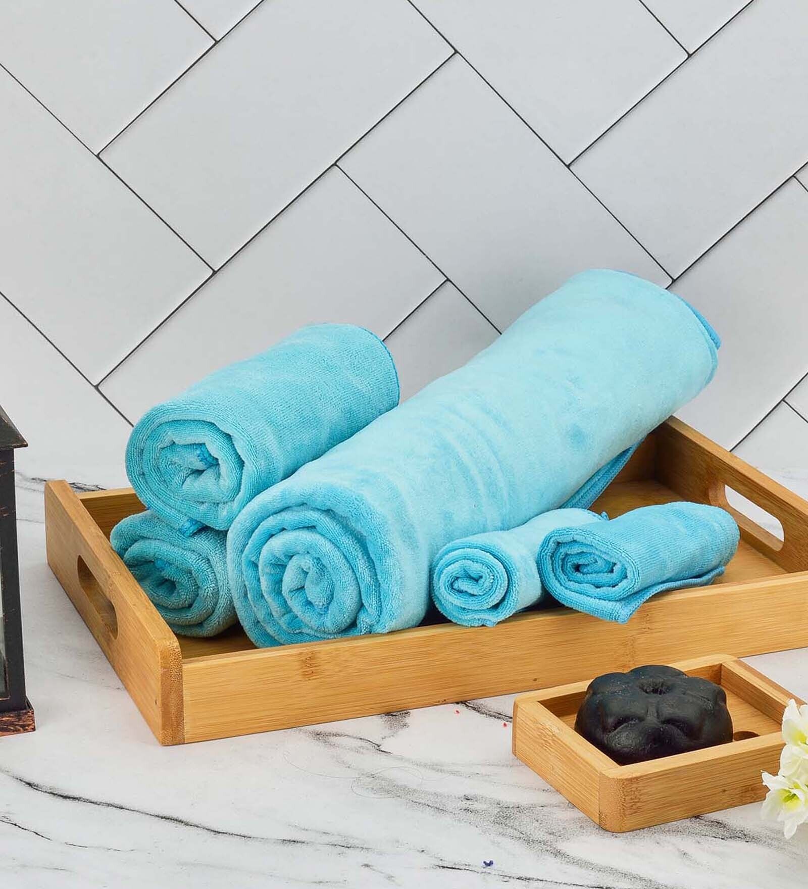 Buy Green Blue Solid 400 GSM Microfiber Towel Set at 50% OFF by Black ...