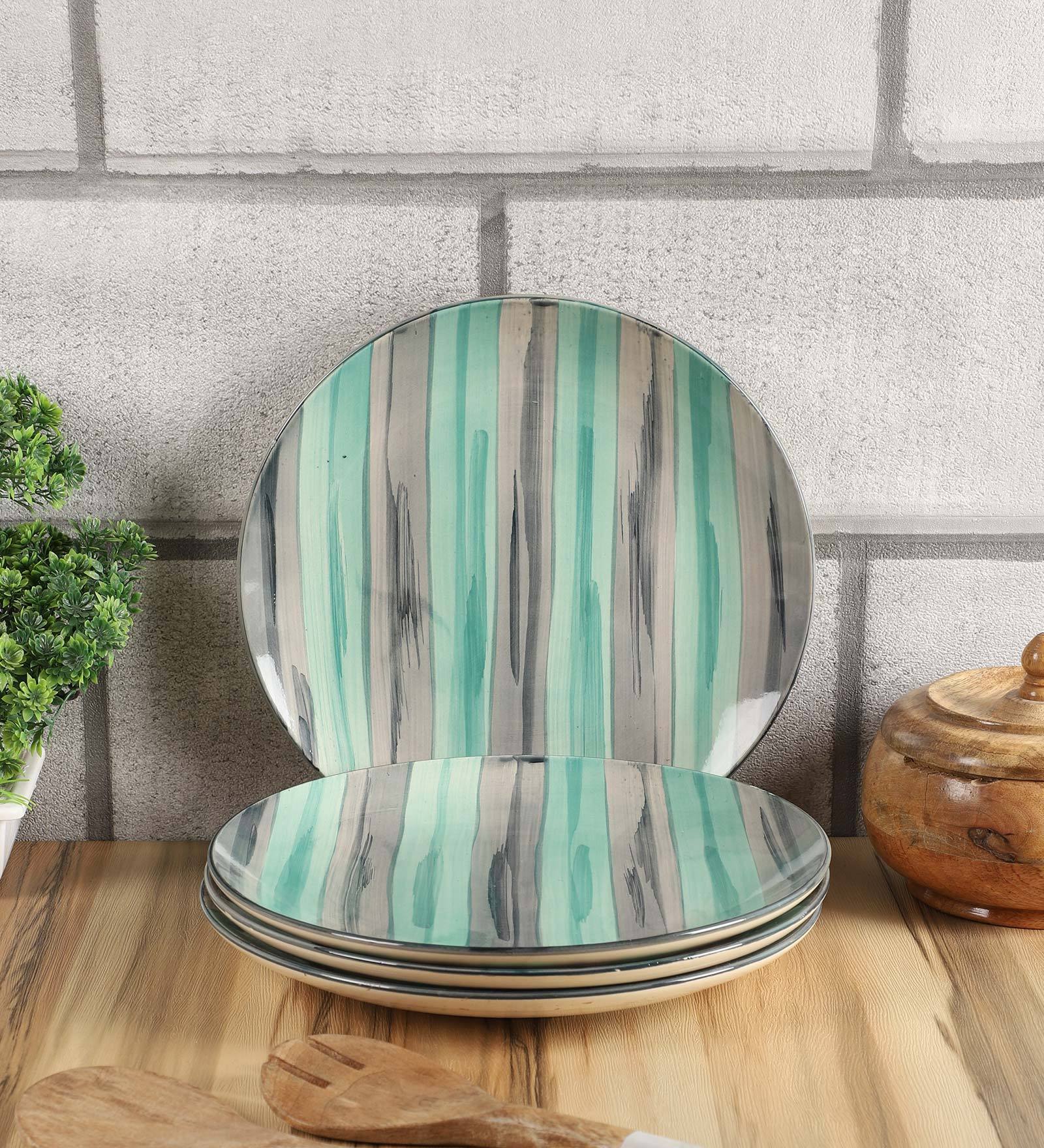 Buy Lined 10.5 Inch Green Ceramic (Set of 4) Dinner Plate at 8% OFF by ...