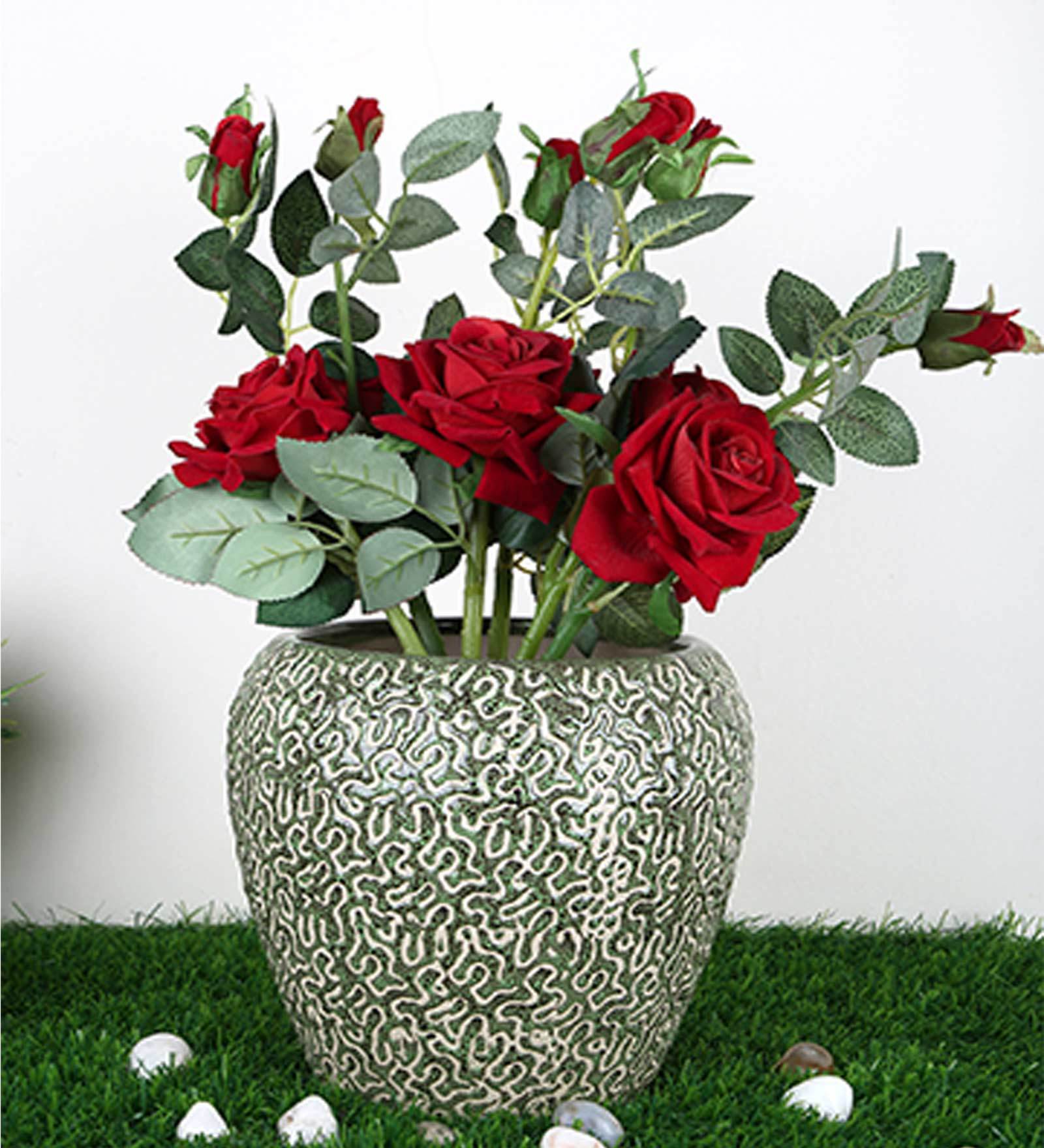 Buy Green Ceramic Kulhar Shape with RD Print Big Size Planter at 38% ...
