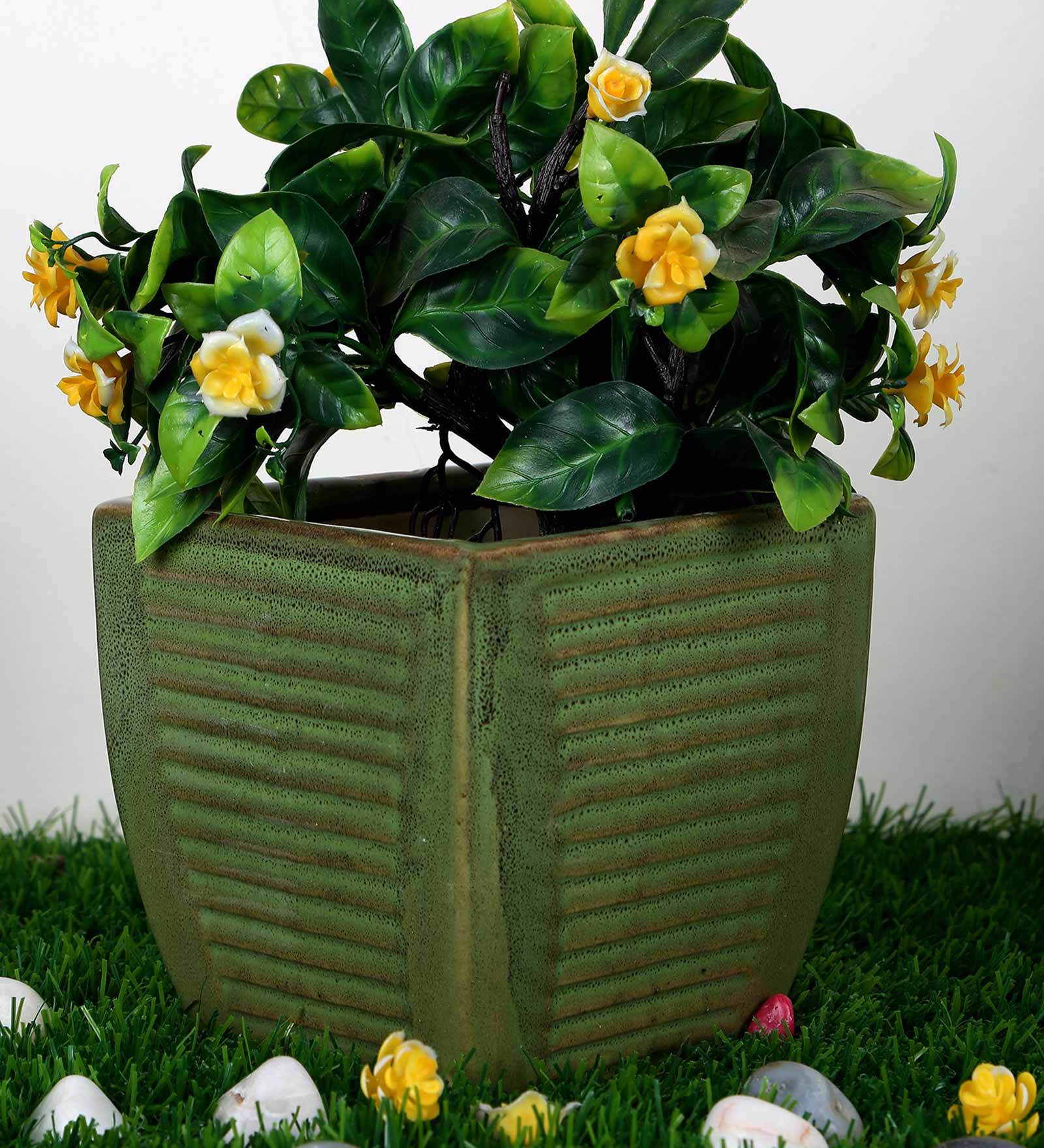 Buy Green Ceramic Line Tapper Shape Planter at 20% OFF by Justoriginals ...