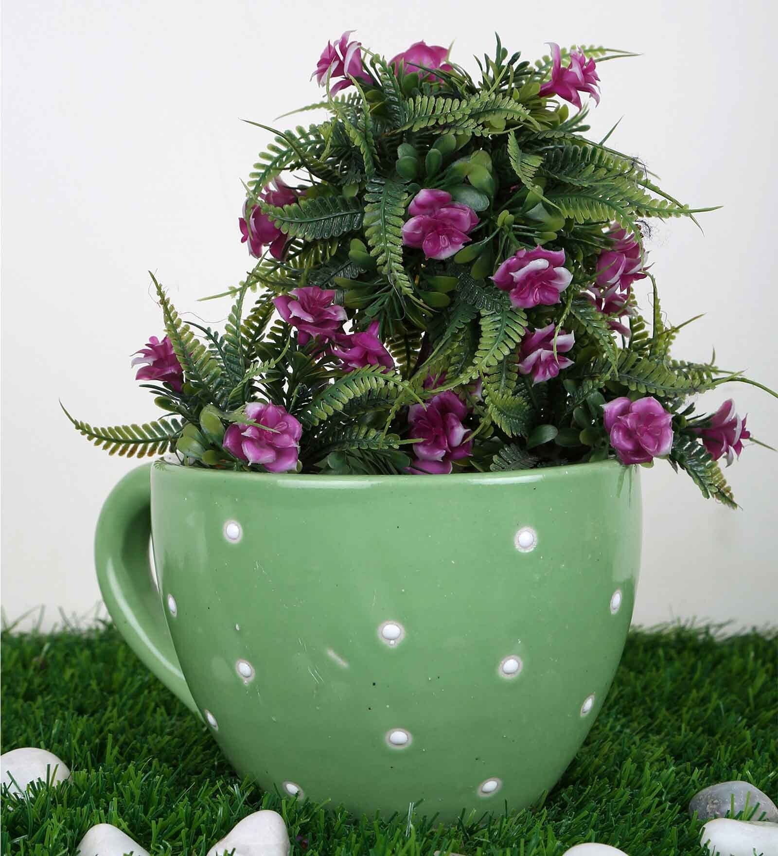 Buy Green Ceramic Medium Cup Shape Flower Pot With White Dots at 25% ...