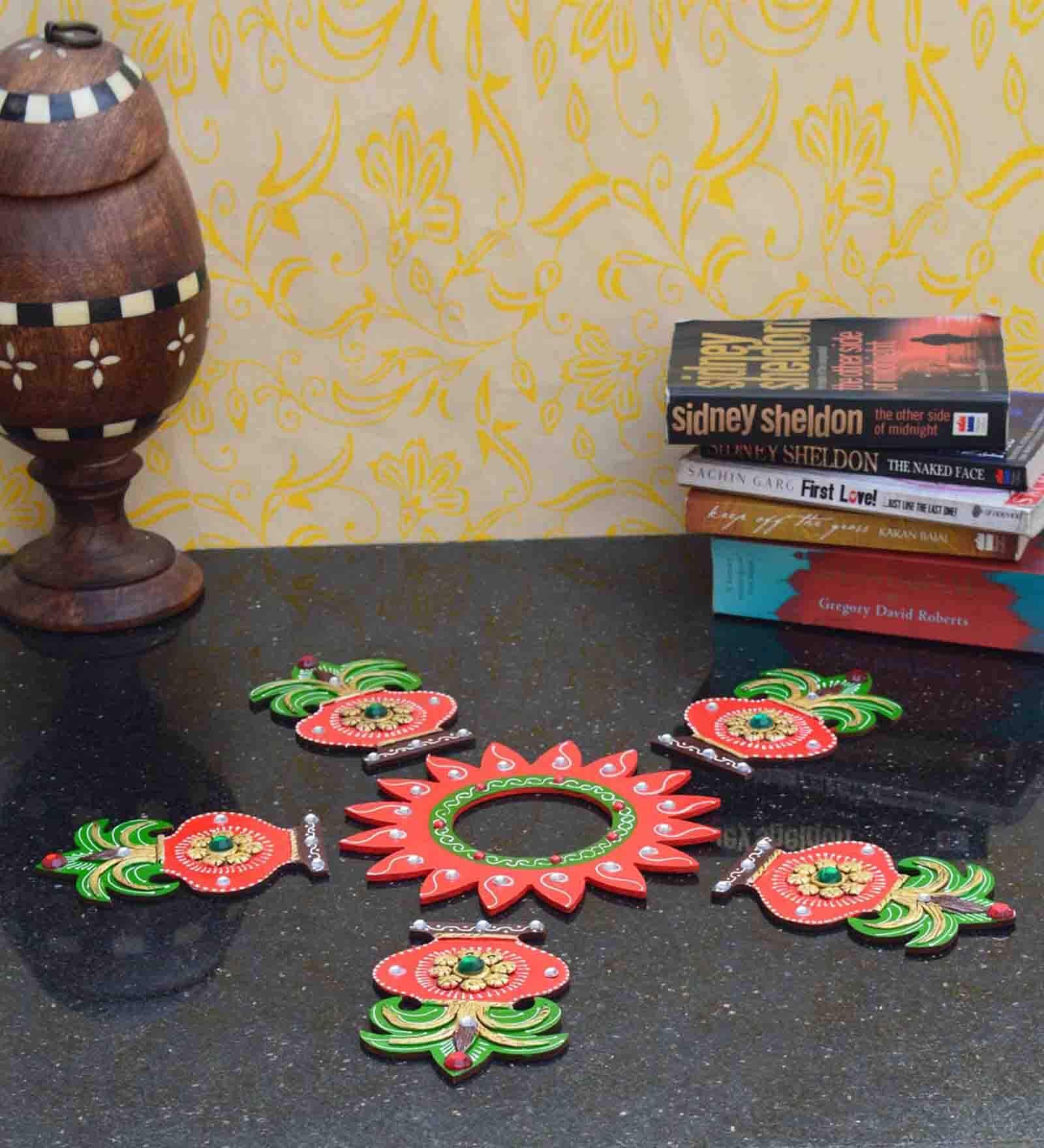 Buy Green Decorative Floor Rangoli Kalash Design By Ecraftindia at 29% ...