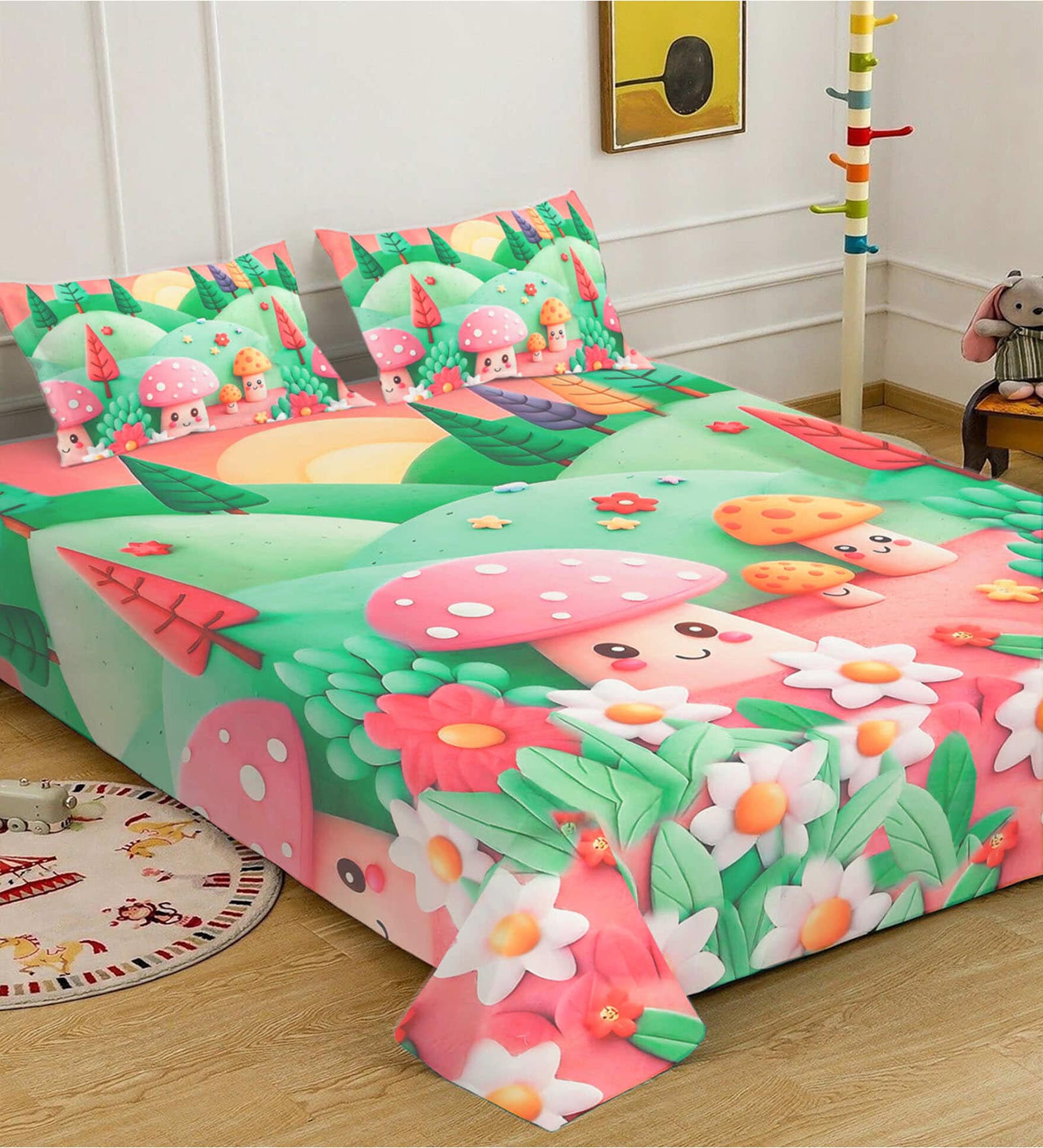 Buy Green Digital Cartoon Characters Printed Cotton Blend Double ...