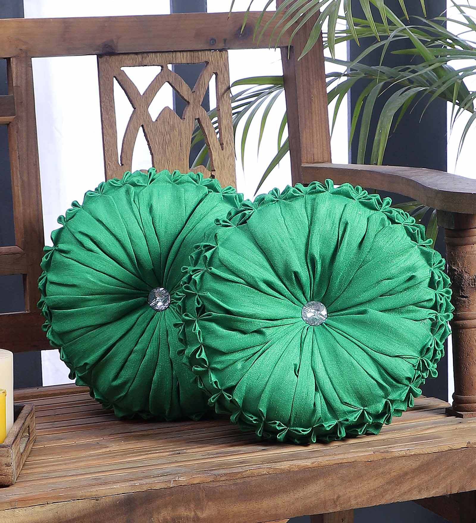 Buy Green Dupion 2 Decorative Cushions Filled With Polyester (Set of 2 ...
