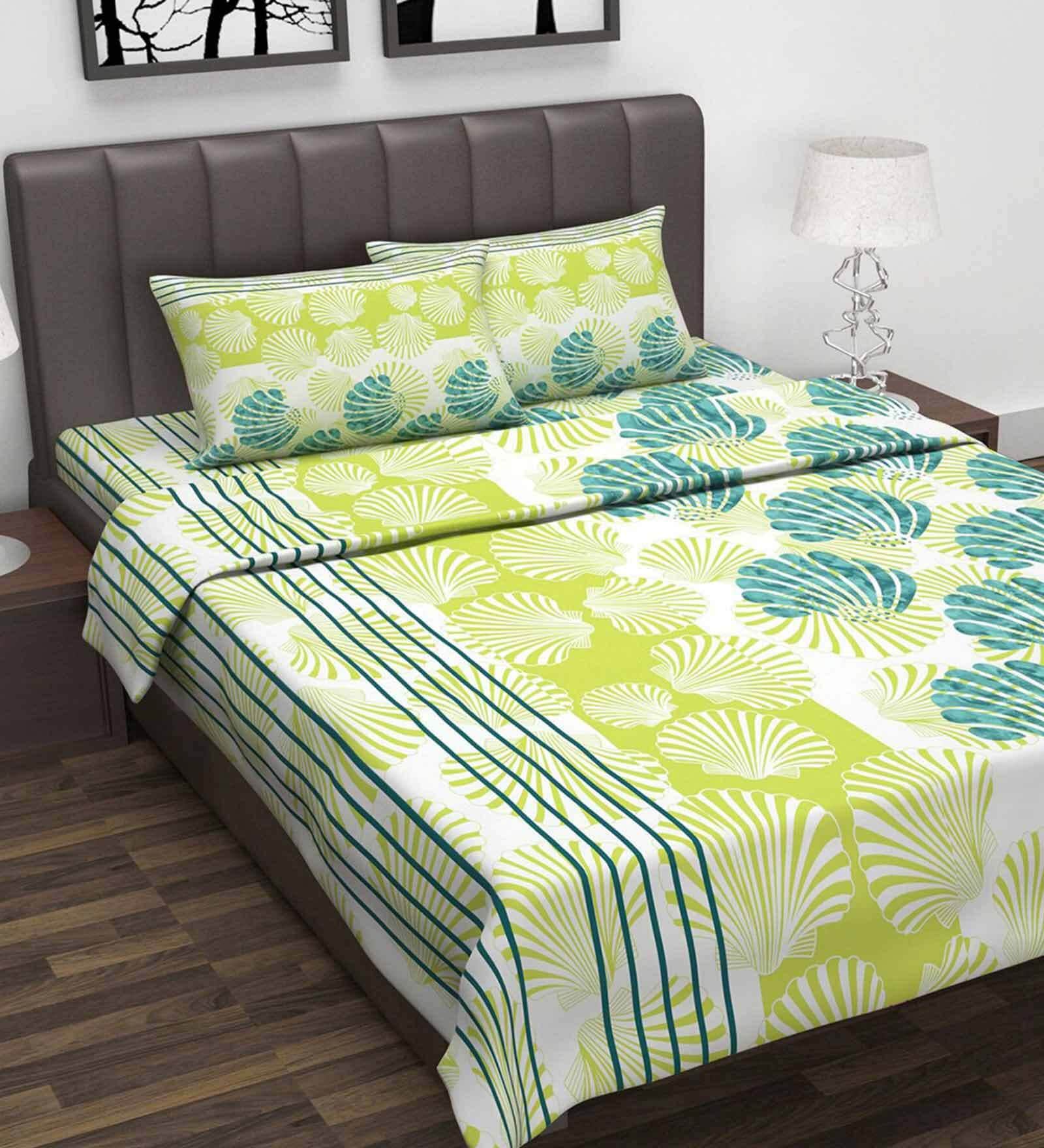 Buy Green Floral 144 TC Cotton 4 Pieces Bedding Set Modern Marigold ...