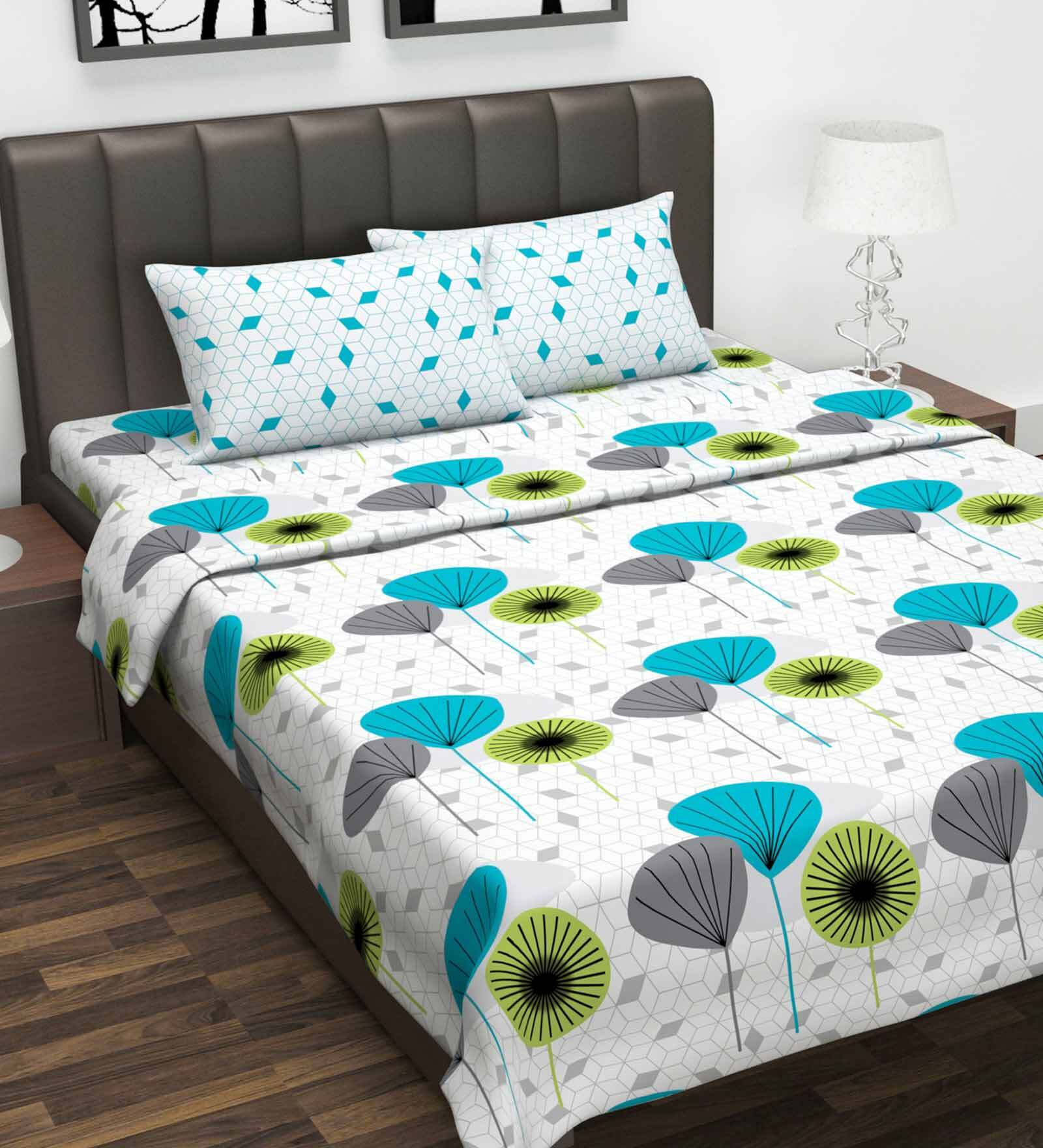 Buy Green Floral 144 TC Cotton 4 Pieces Bedding Set Pearl Marigold Collection at 75% OFF by ...