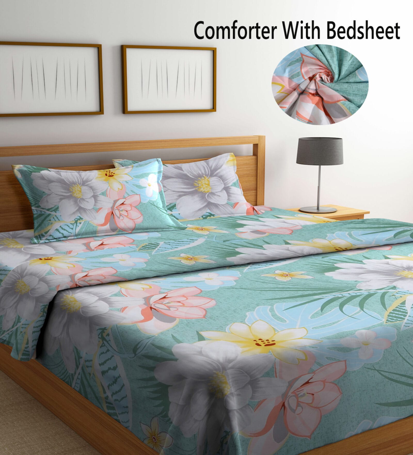 Buy Multicolor Floral 210 TC Poly Cotton (Set of 4) Double Bed Bedding ...