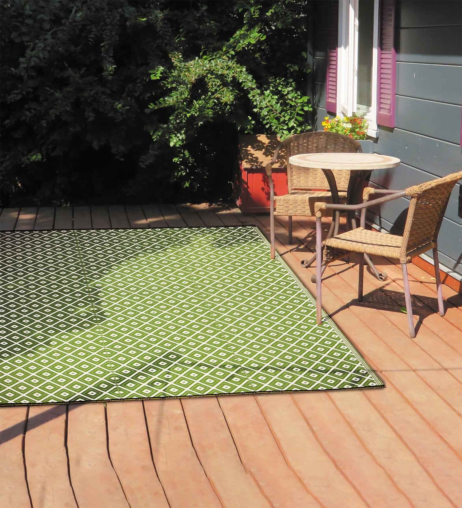 Buy Green Geometrical Polyproylene 6 ft x 6 ft Machine Made Picnic Mats ...