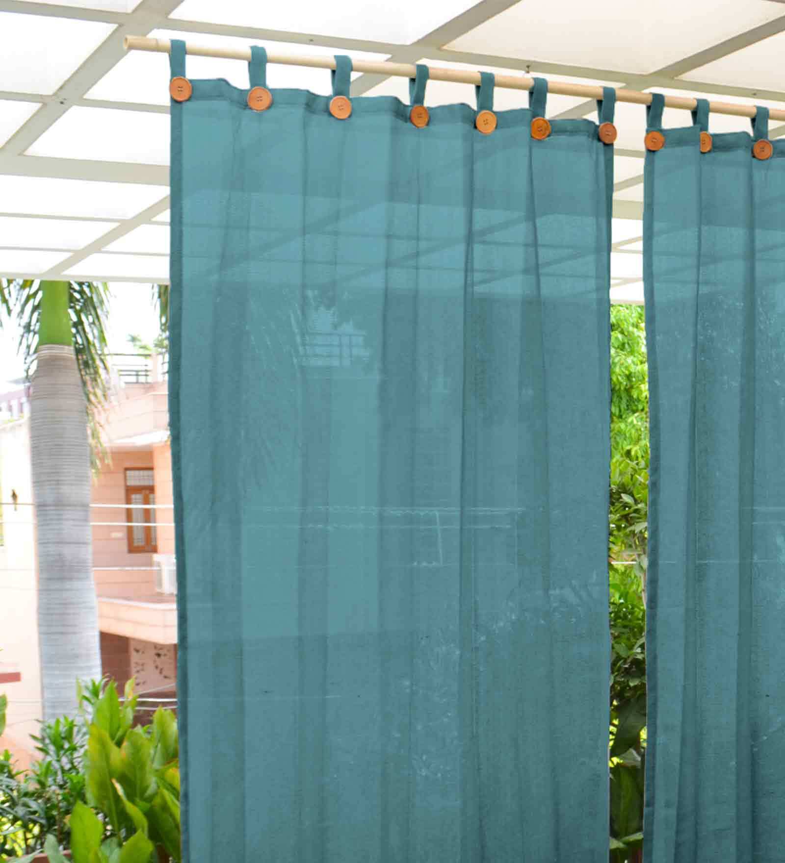 Buy Green HDPE Semisheer 9 Feet Rod Pocket Curtain (Set of 2) by HIPPO ...