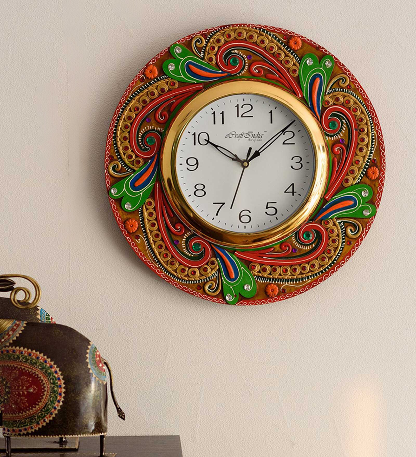 Buy Green Paper Mache Analog Wall Clock by Ecraftindia Online ...