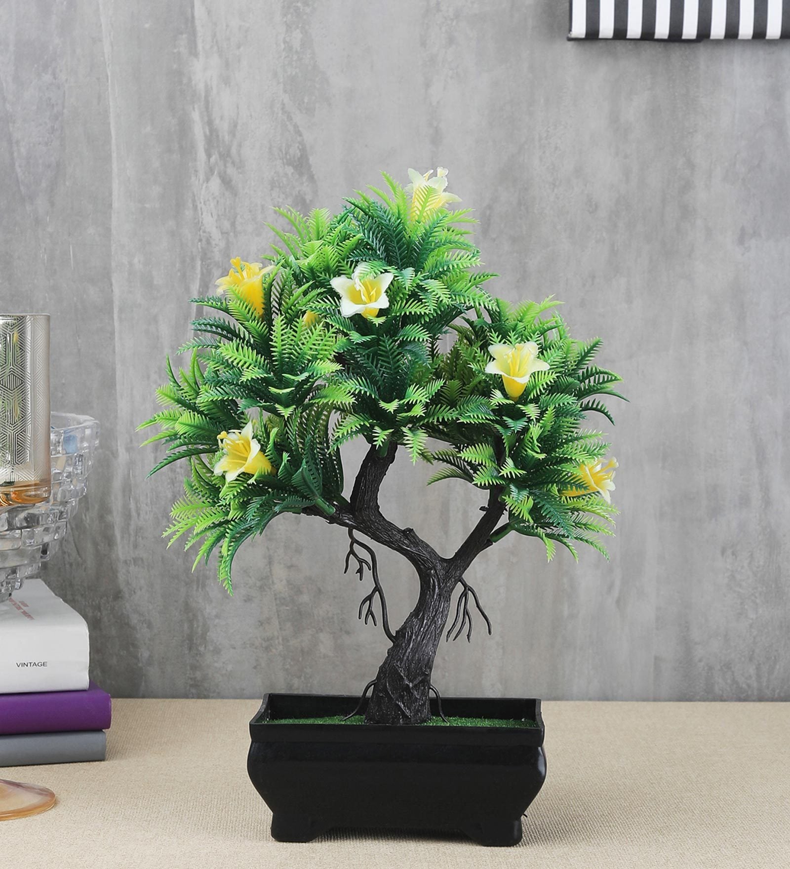 Buy Green Plastic and Polyester Blend Artificial Y Shaped Bonsai Tree ...