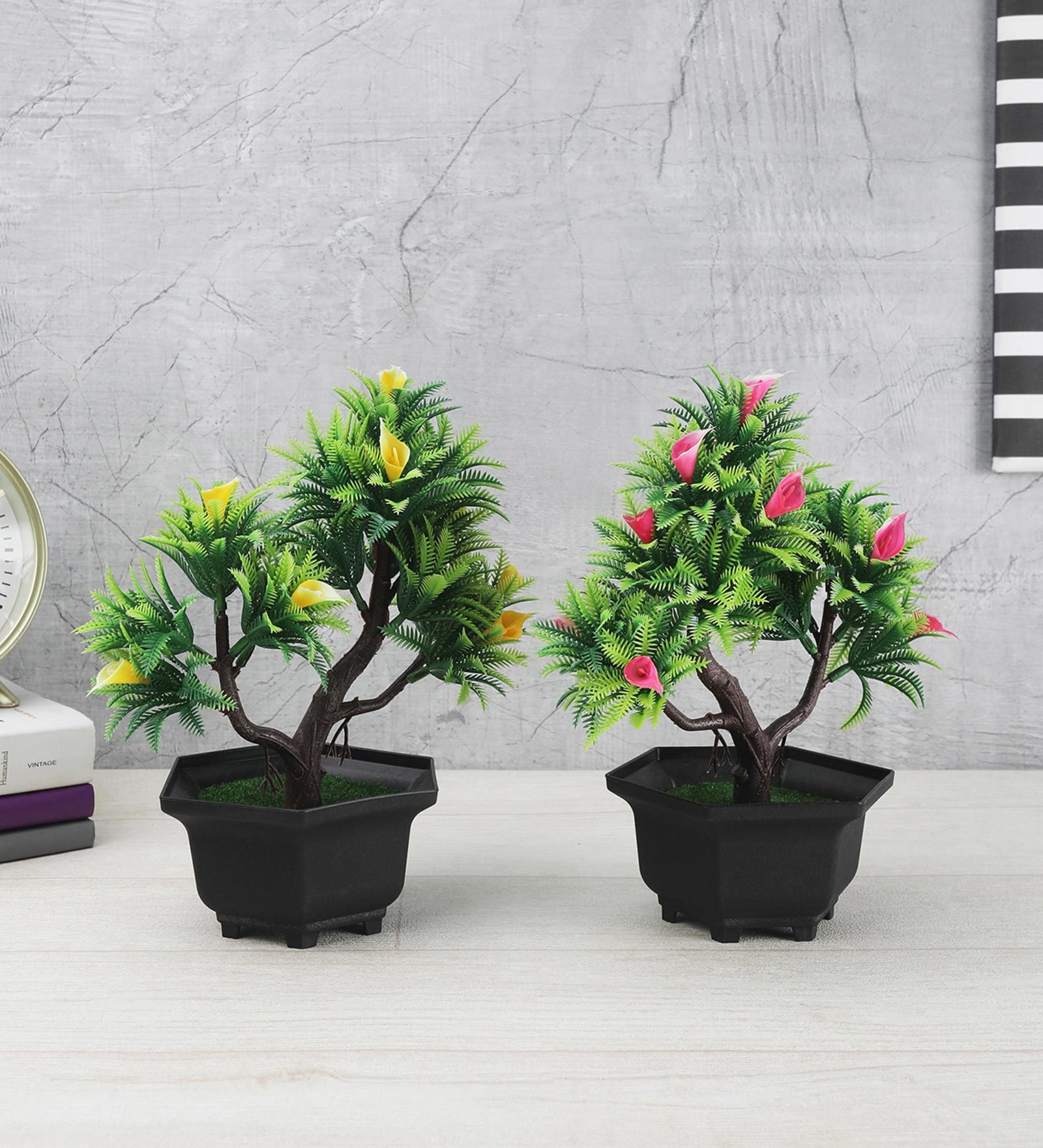Buy Green Plastic and Polyester Blend Combo of 2 Artificial 3 Branched ...