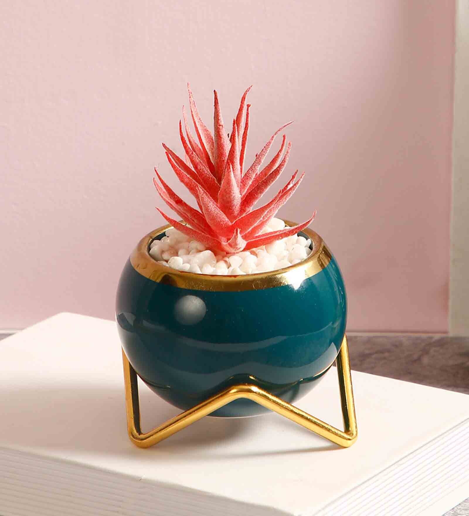 Buy Plastic Green With Fashionable Yet Durable Ceramic Pot With Golden ...