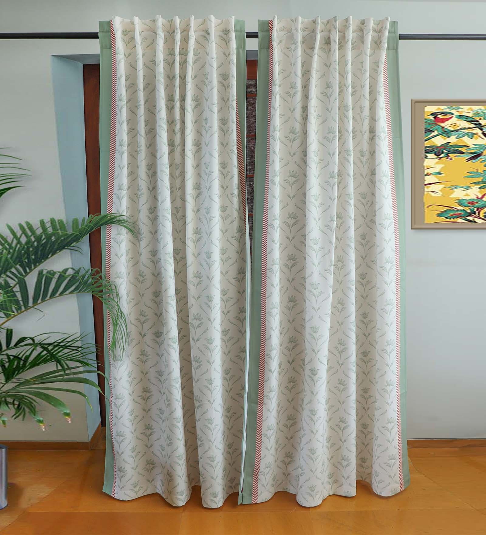 Buy Green Polycanvas Floral 7ft Blackout Fabric Loops (Pack of 2) Door ...