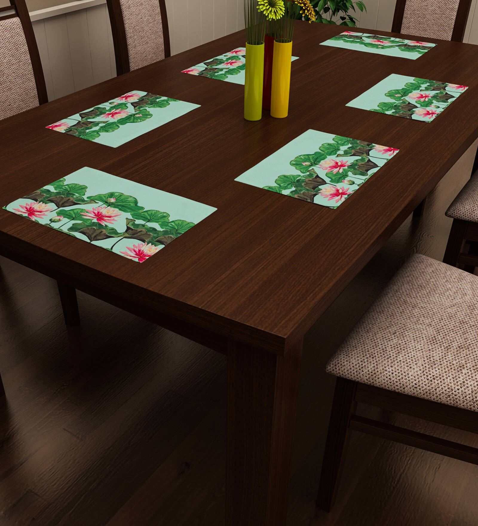 Buy Jace (12x18) Green & Pink Poly Cotton (Set of 6) Placemat at 74% ...