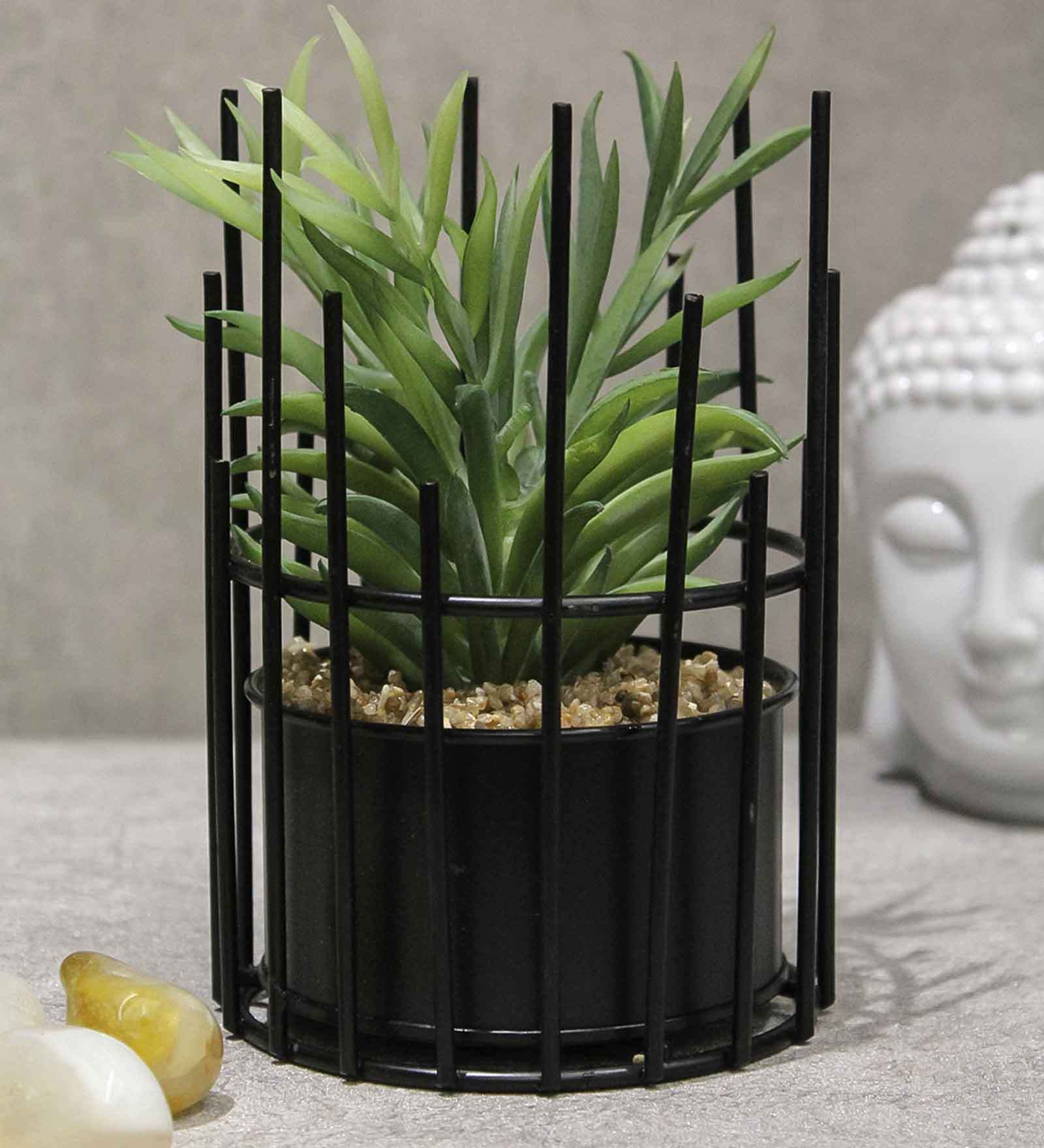 Buy Green Polyester Artificial Bonsai Plant in Black Mettalic Pot at 26 ...