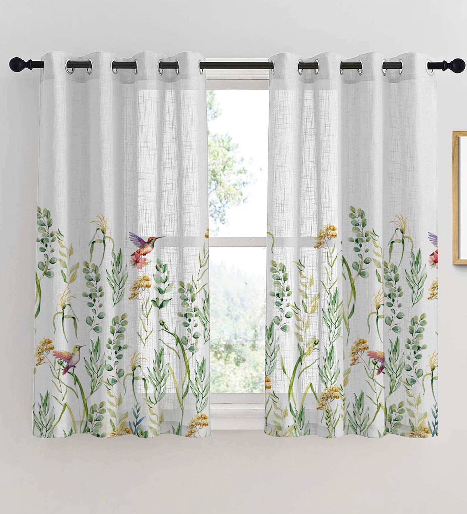 Buy Green Polyester Floral 5Ft Sheer Eyelet Window Curtains (Pack of 2 ...