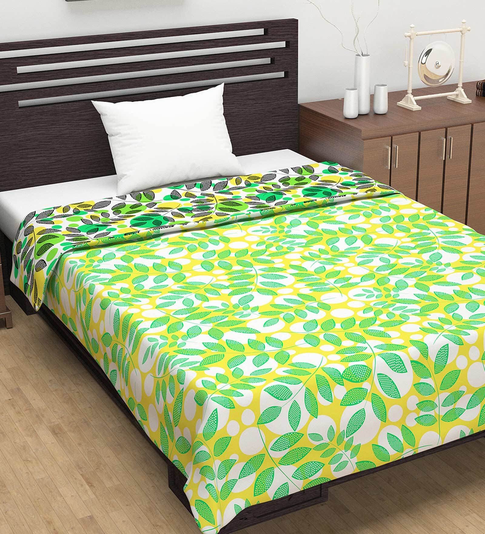 Buy Green Floral Polyester 120 GSM Single Bed Reversible Dohar at 73% ...