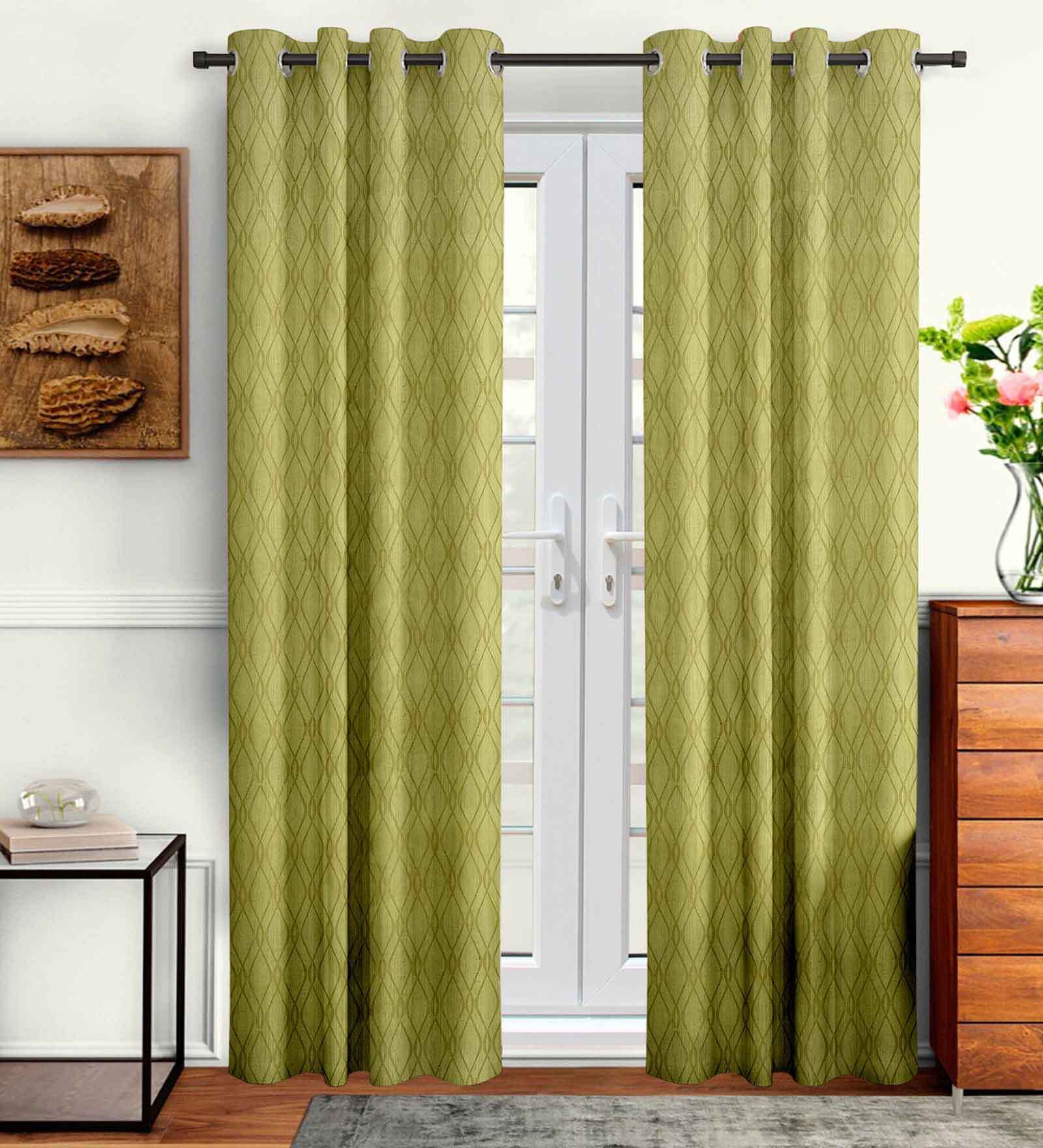 Buy Green Solid Polyester 9 Ft Semisheer Eyelet Door Curtains (Set of 2 ...