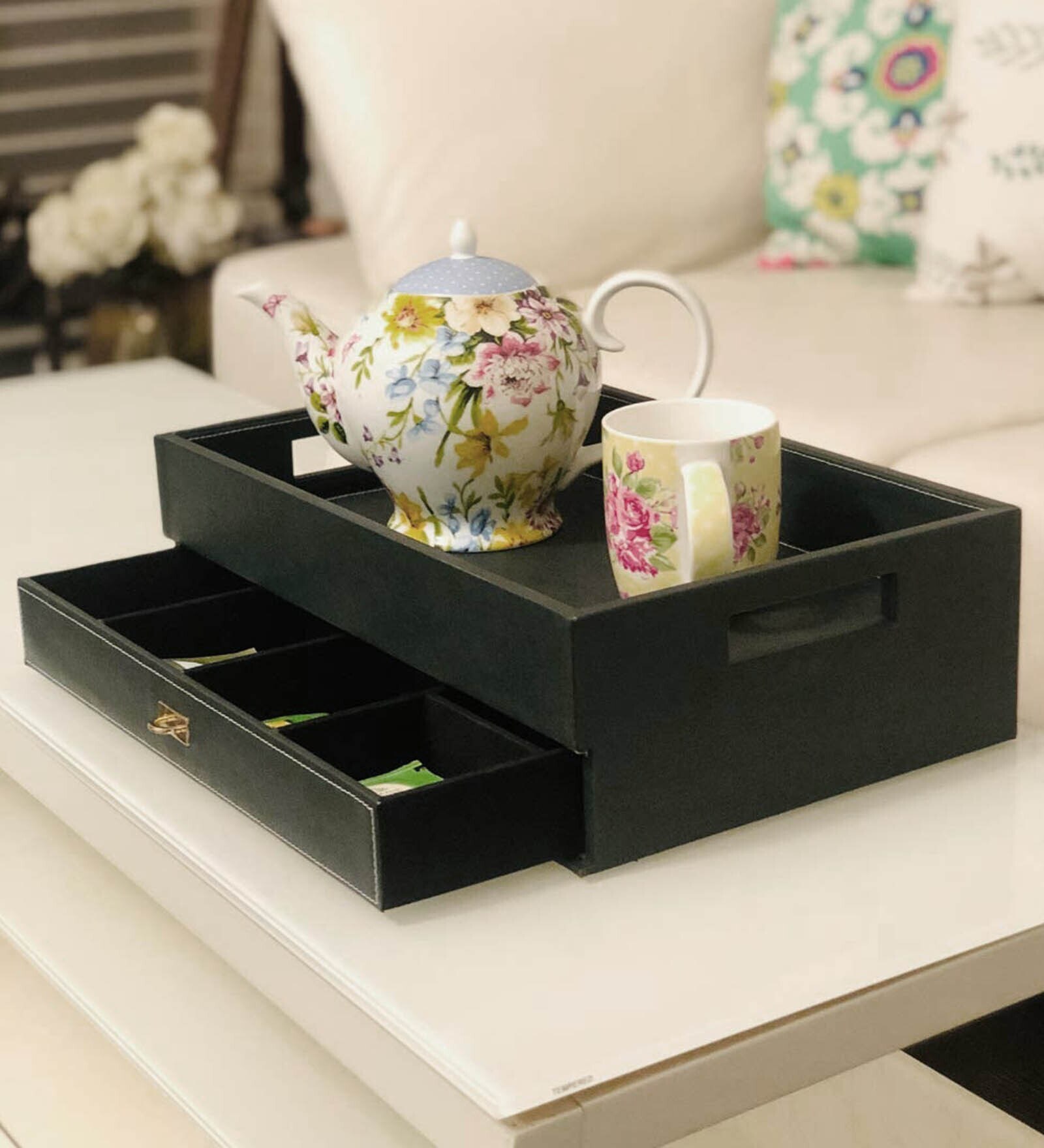 Buy Green Leather Storage Tray for Office Hotel or Home, A Serving Tray ...