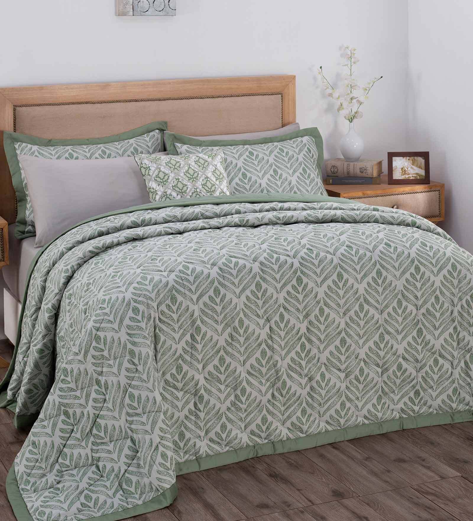 Buy Green Traditional 210 TC Cotton Blend (Set of 7) Double Bed Bedding ...