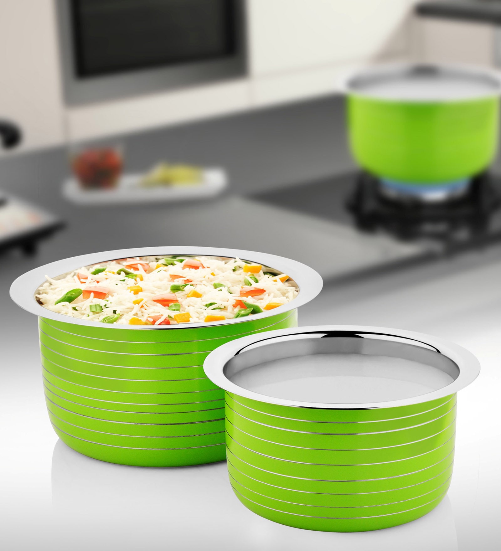 Buy Green Stainless Steel Patila Set - Set of 2 by Ideale Online ...