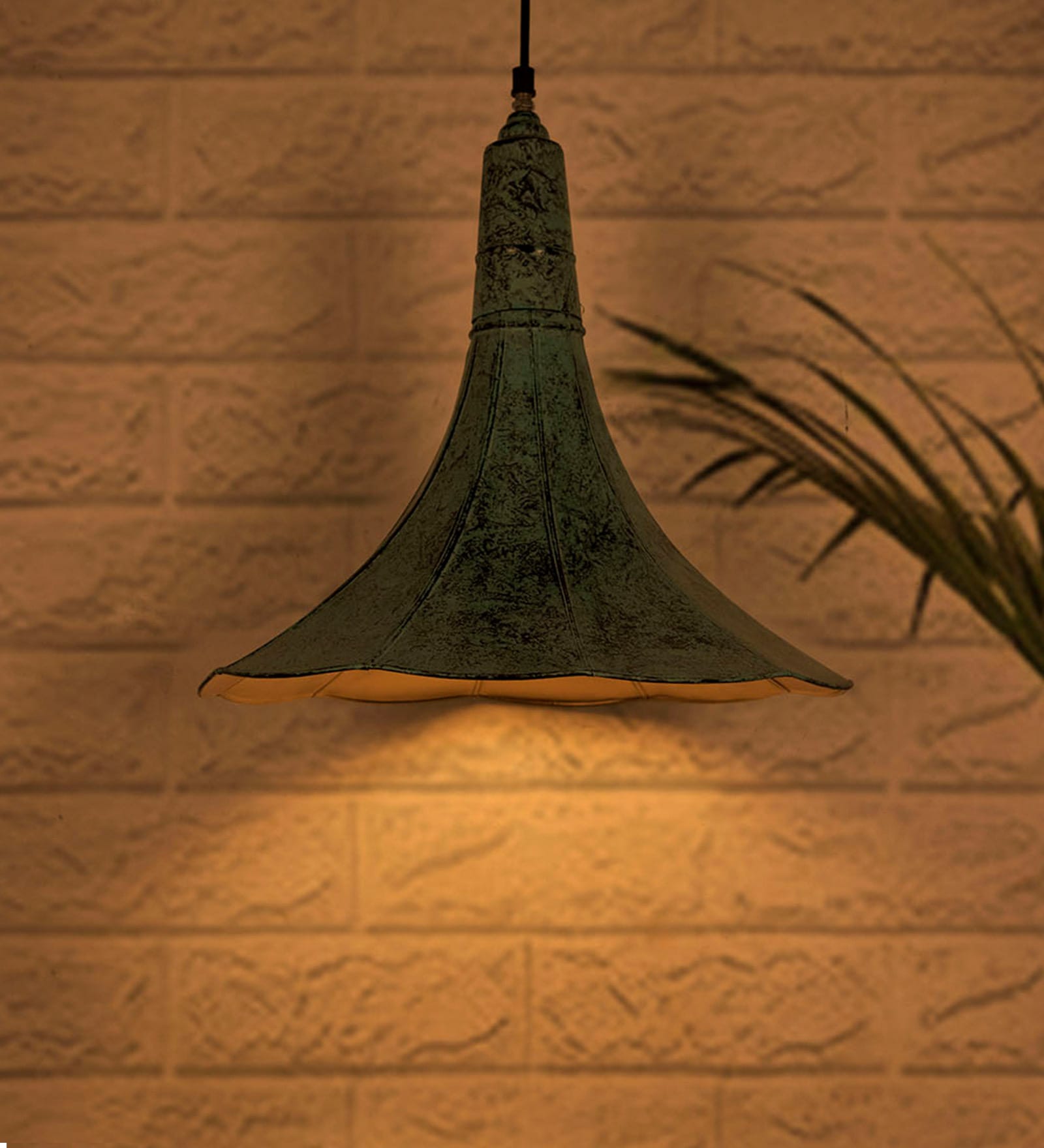 Buy Green Steel Vintage Gramophone Horn Pendant Light In Patina Finish ...
