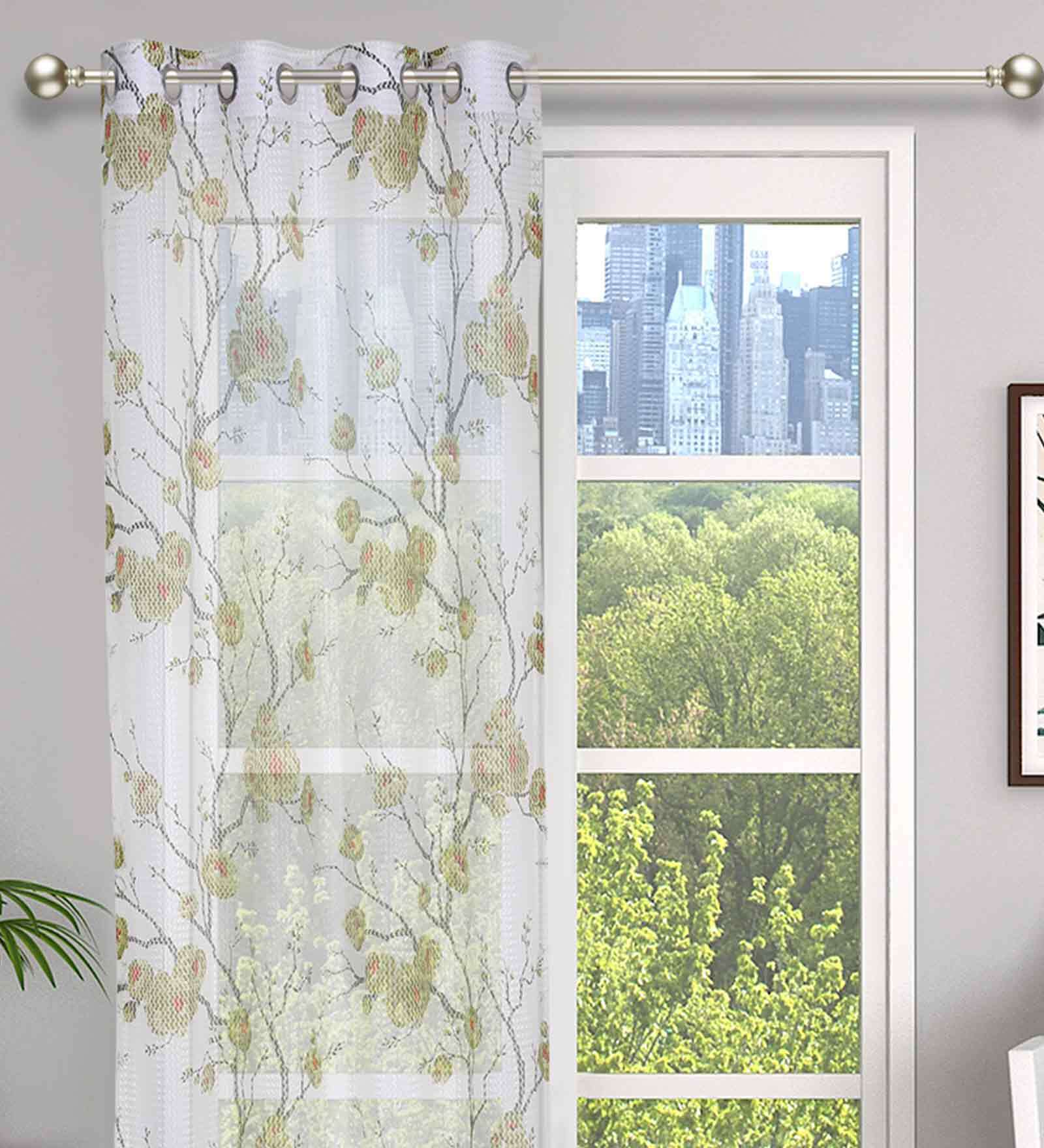 Buy Green Floral Tissue 5 Ft Semisheer Eyelet Window Curtains (Set of 2 ...