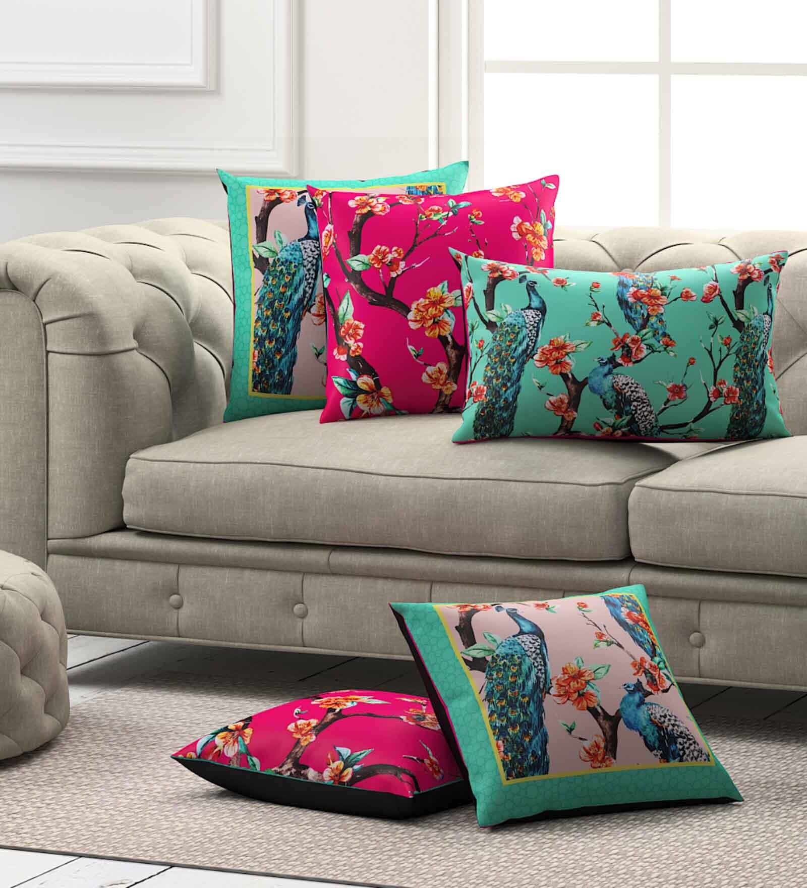 Buy Green Traditional Poly Cotton 16 x 16 Inches Cushion Covers (Set of ...