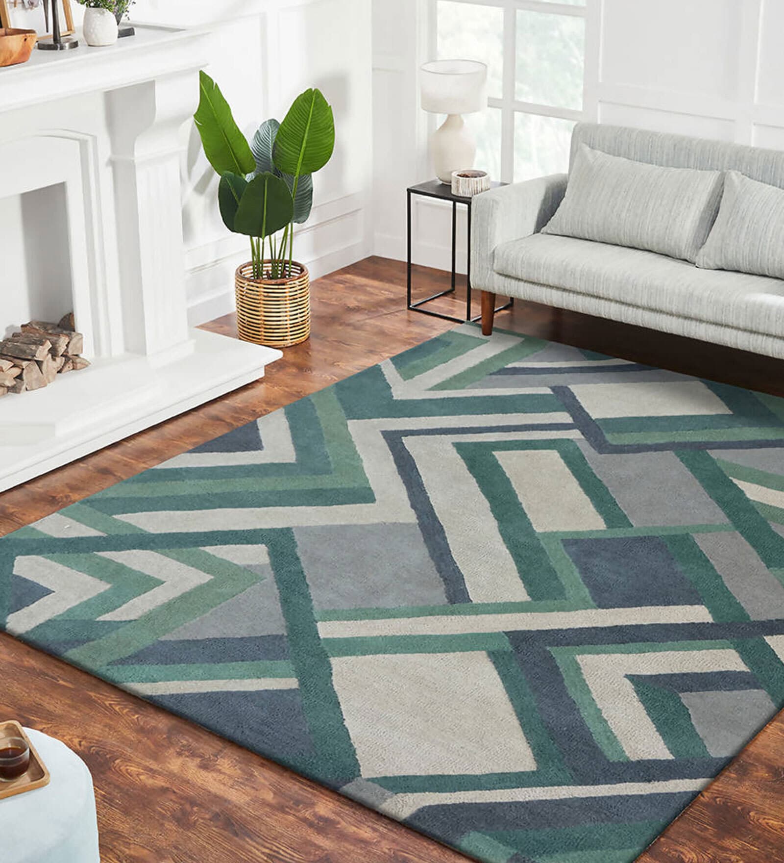 Buy Green Wool Geometric 4 x 5 Feet Hand Woven Carpet at 5% OFF by ...