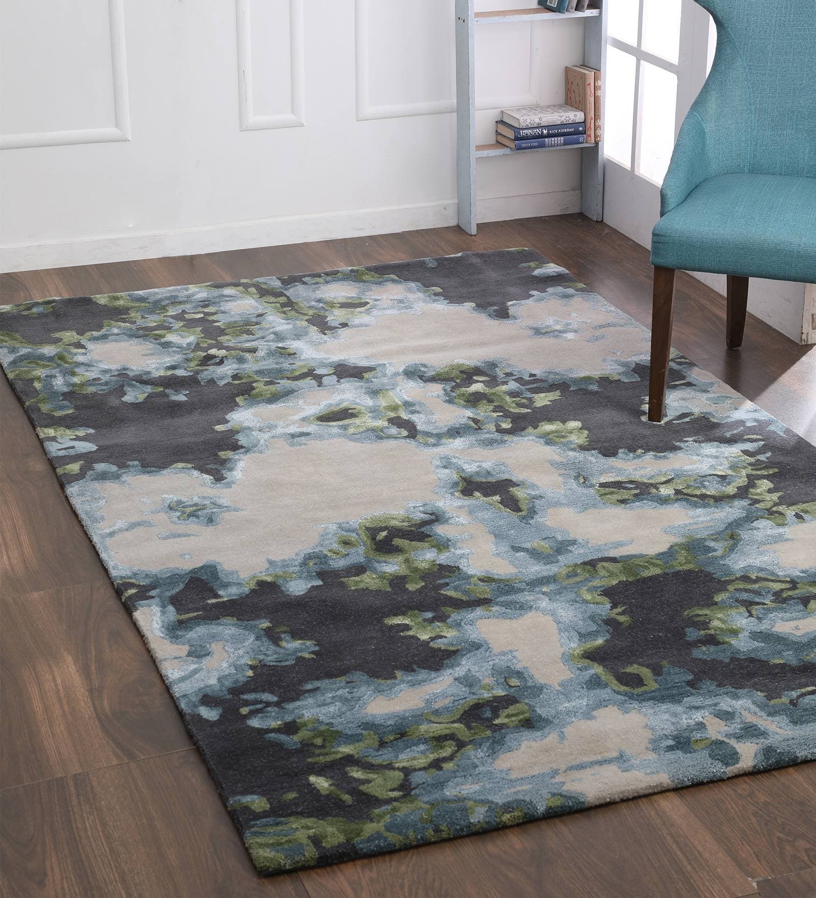 Buy Green Abstract Pattern Hand Tufted Wool Carpet 8 x 5 feet by ...