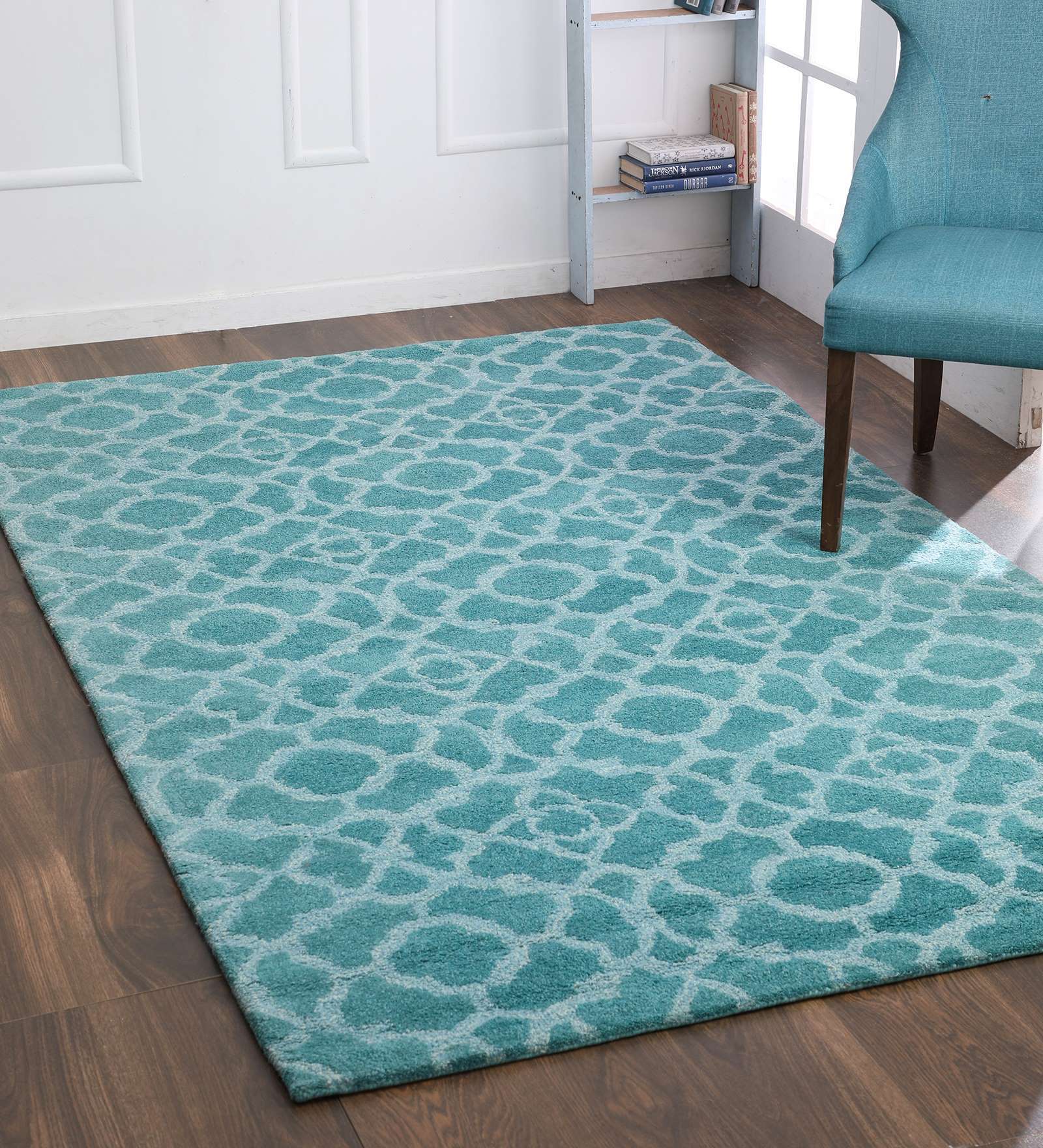 Buy Blue Abstract Hand Tufted Wool Carpet 8 x 5 Feet by Obeetee at 30% ...