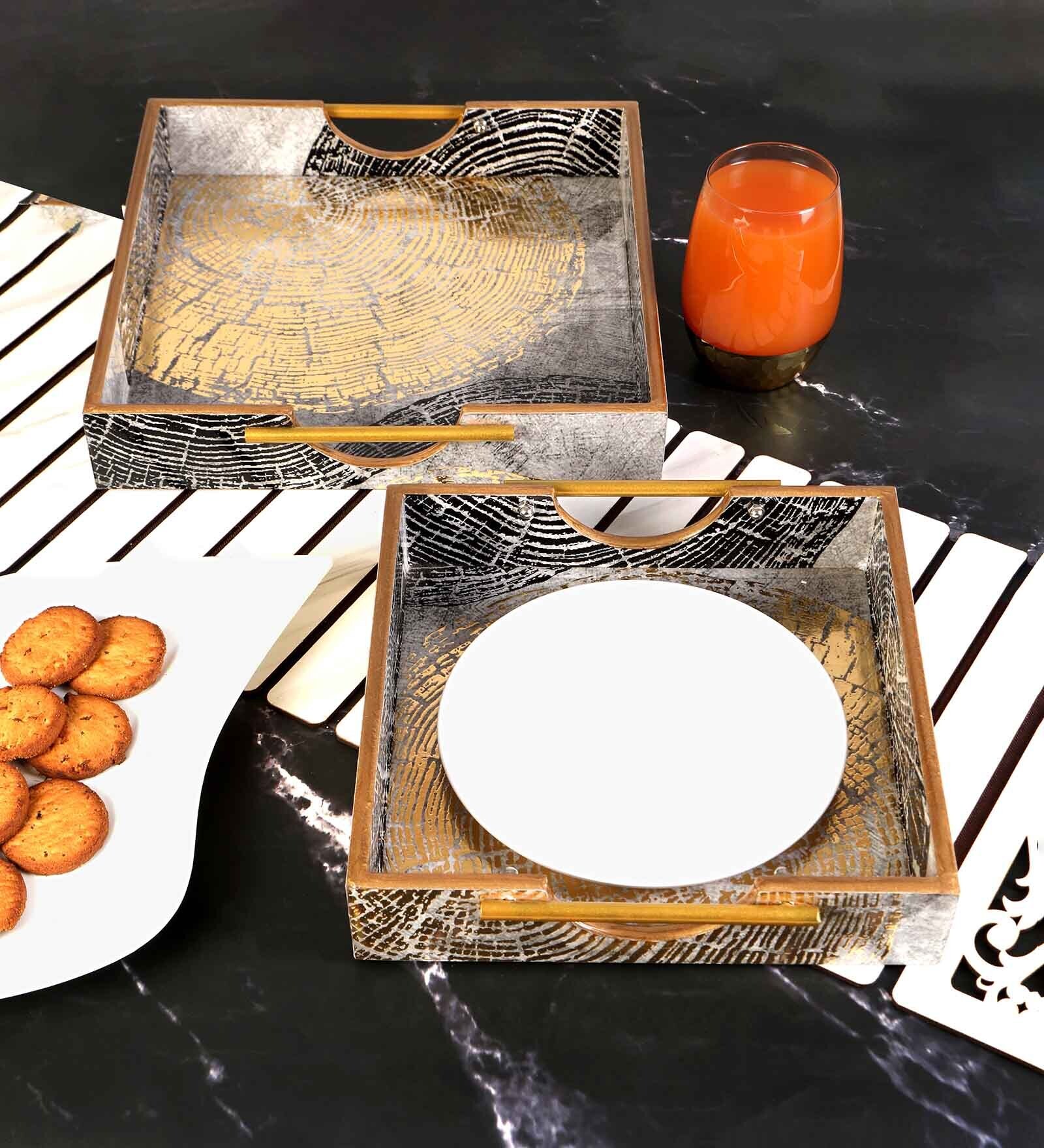 Buy Grey & Gold MDF Wood Grey Gold Spiral (Set of 2) Serving Tray at 35 ...