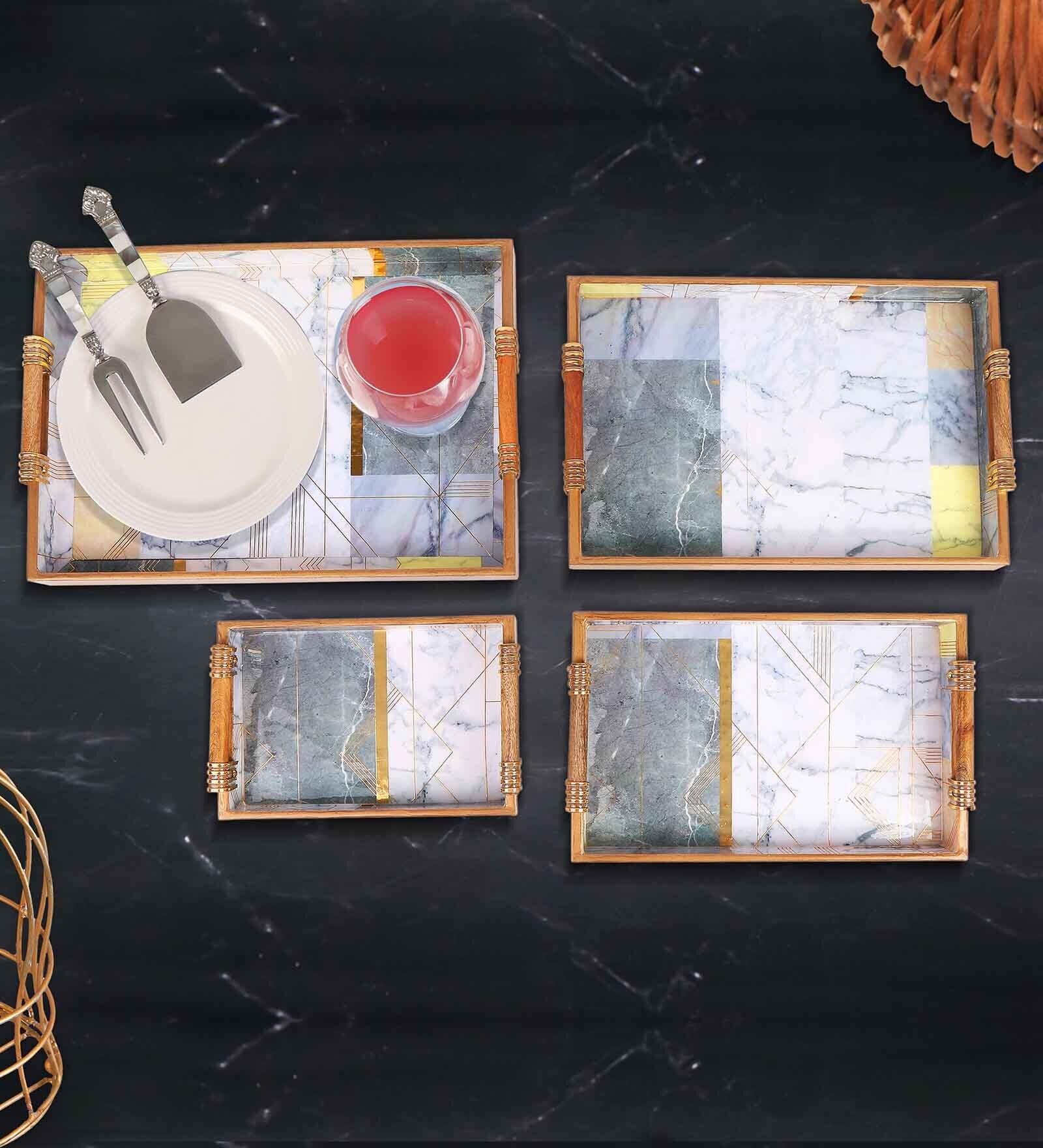 Buy Grey & Gold MDF Wood Onyx (Set of 4) Serving Trays at 47% OFF by ...