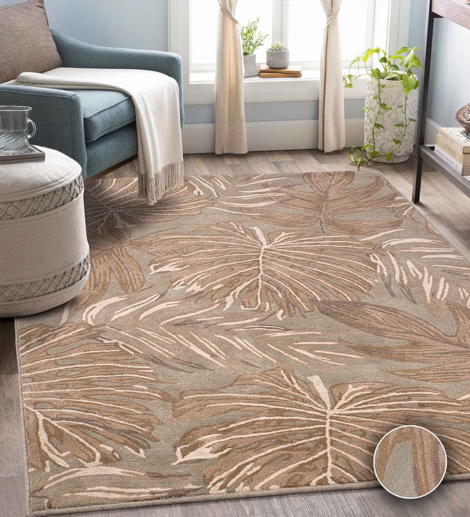 Buy Grey & Green Floral Wool Blend 4' X 6' Hand Tufted Carpet at 9% OFF ...