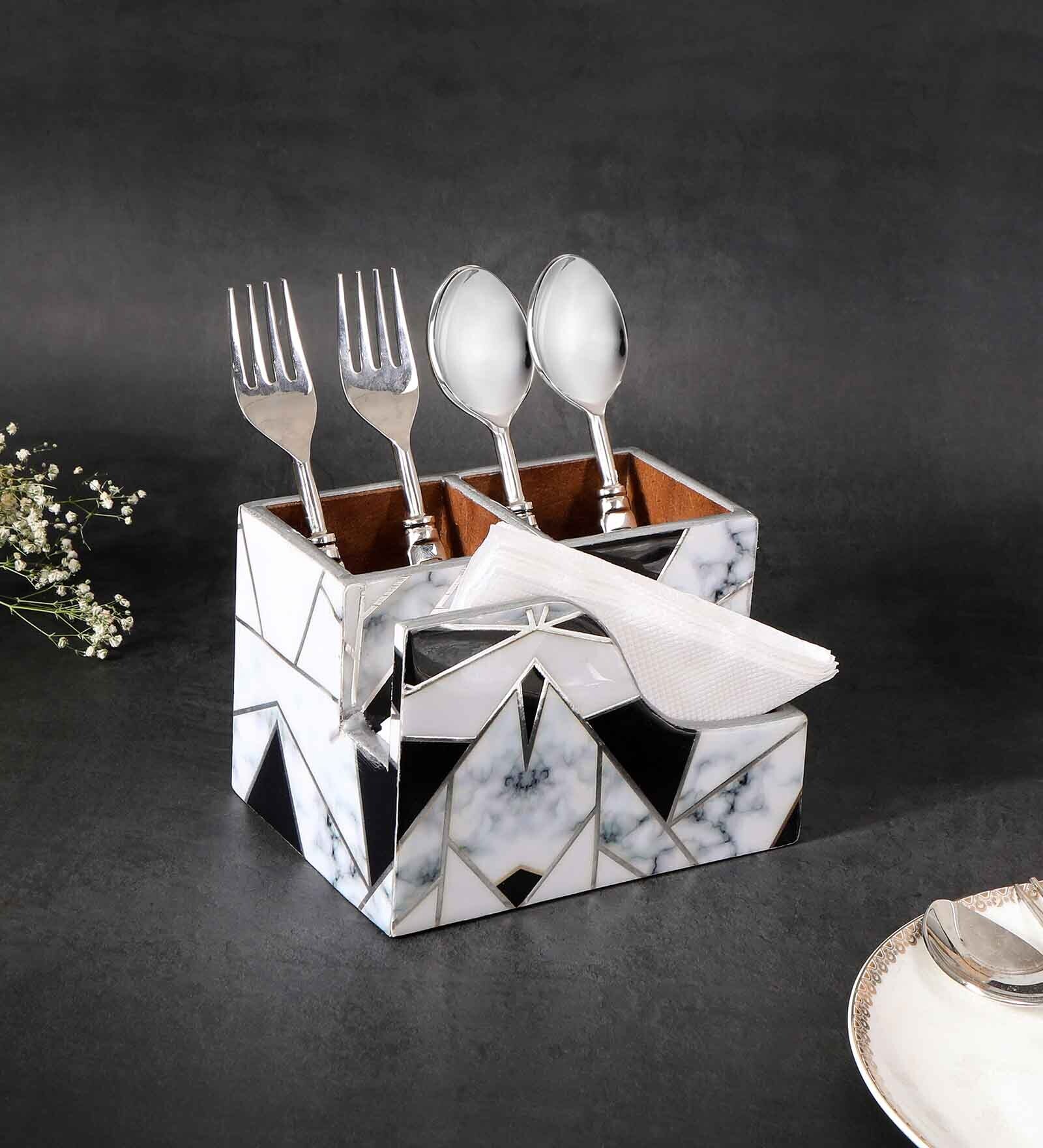 Buy Grey & White MDF Wood Triangle Cutlery Tissue Holder at 44% OFF by ...