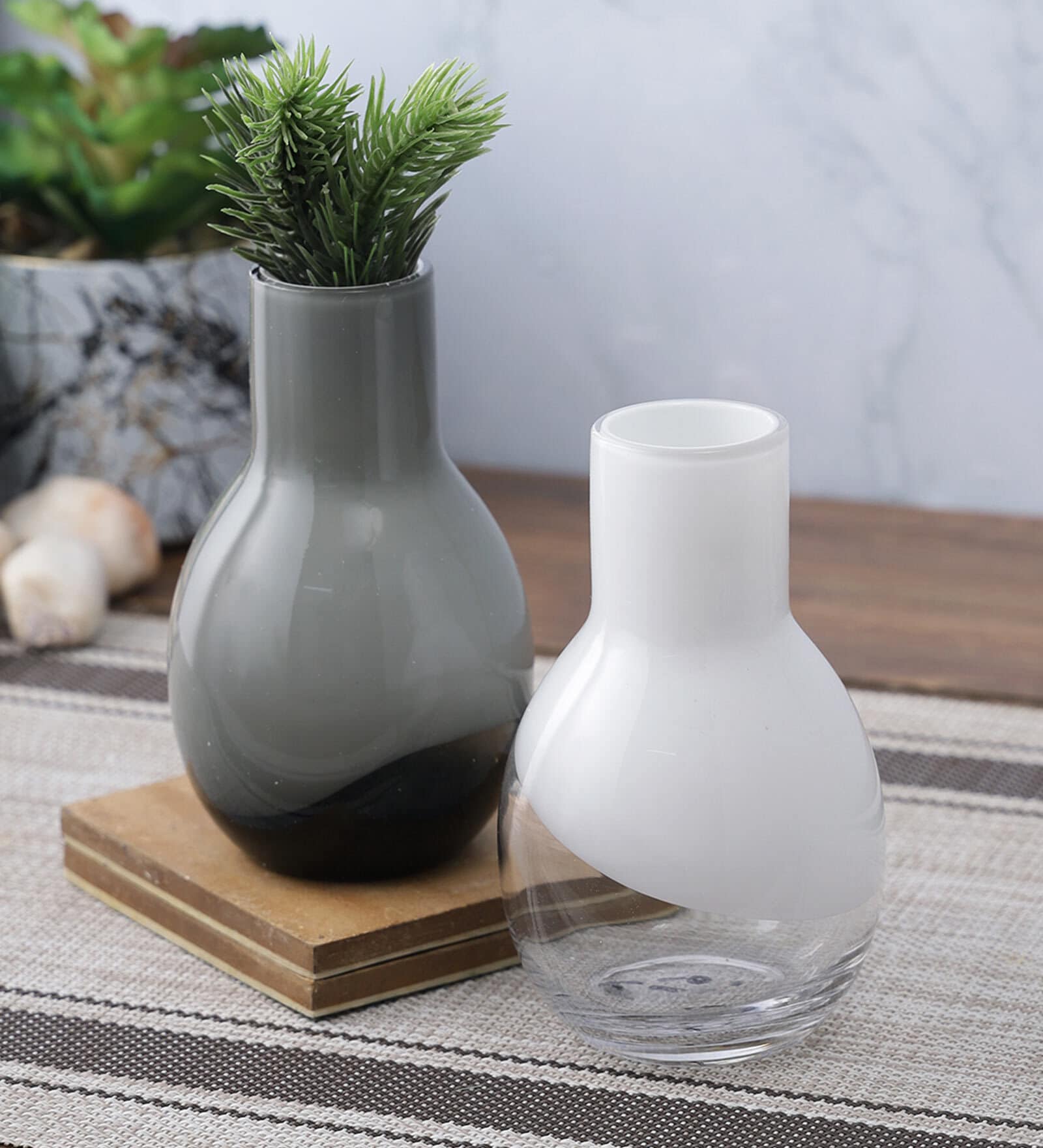 Buy Grey & White Solid Thick Glass Flower Vases Set Of 2 at 22% OFF by ...