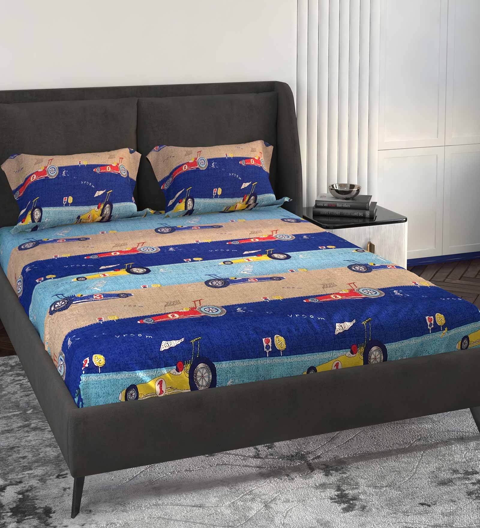 Buy Blue 180 TC 100 % Cotton Kids Double Bedsheet With 2 Pillow Covers by LABHAM at 68% OFF by ...