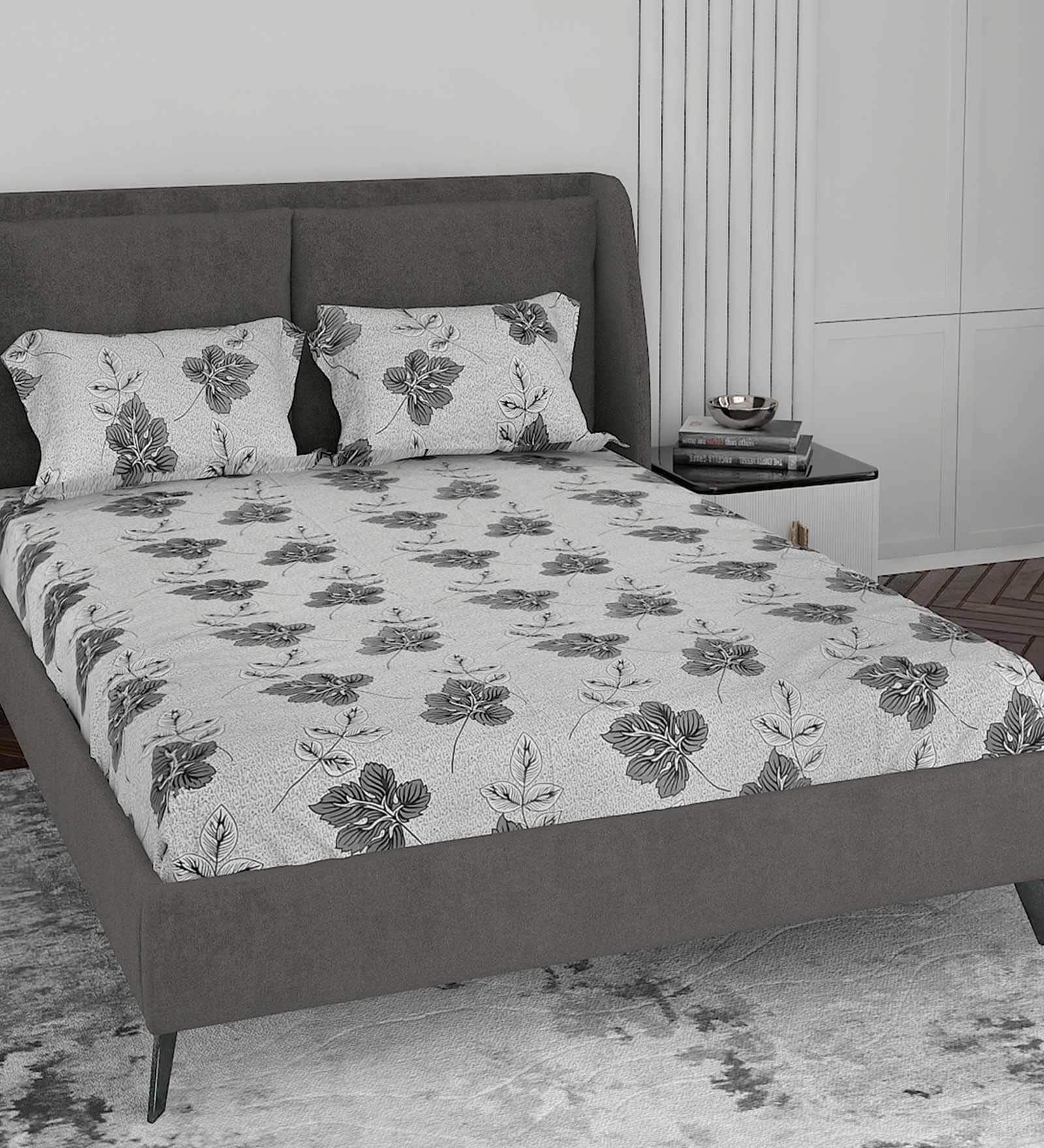 Buy Grey 180 TC 100 % Cotton Double Bedsheet With 2 Pillow Covers by LABHAM at 65% OFF by LABHAM ...
