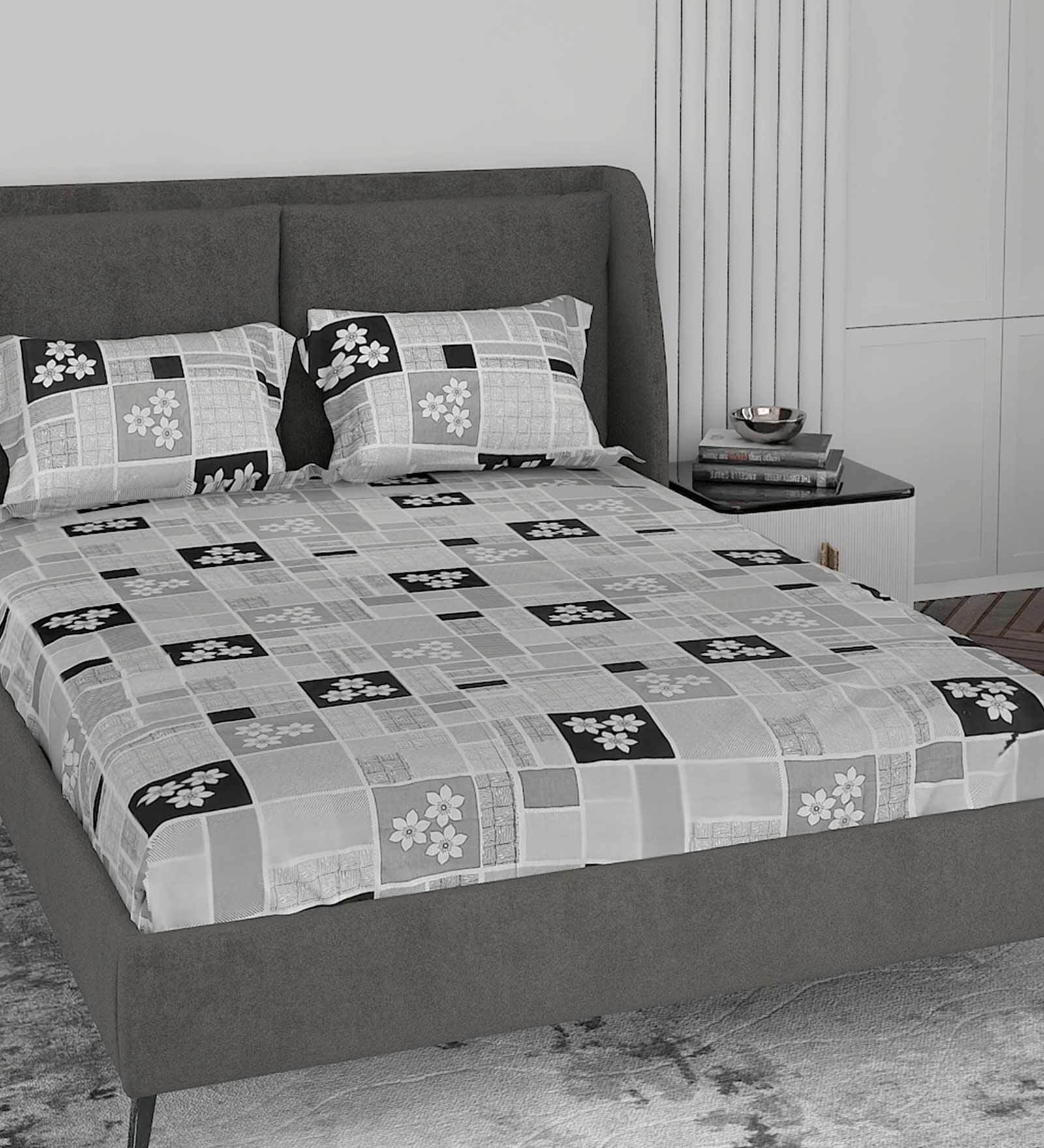 Buy Grey 180 TC 100 % Cotton Double Bedsheet With 2 Pillow Covers by LABHAM at 63% OFF by LABHAM ...