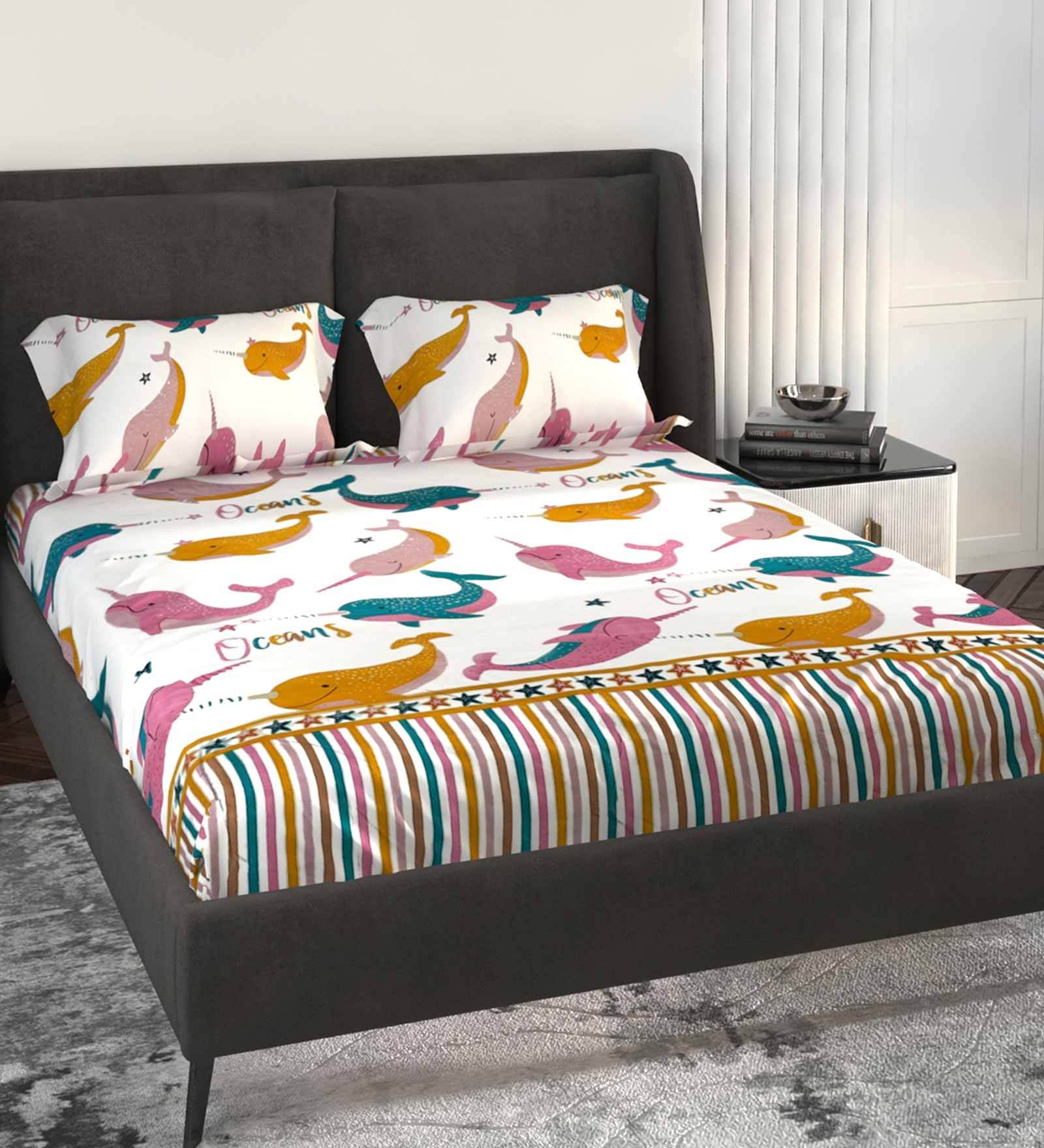 Buy White 180 TC 100 % Cotton Kids Double Bedsheet With 2 Pillow Covers by LABHAM at 68% OFF by ...