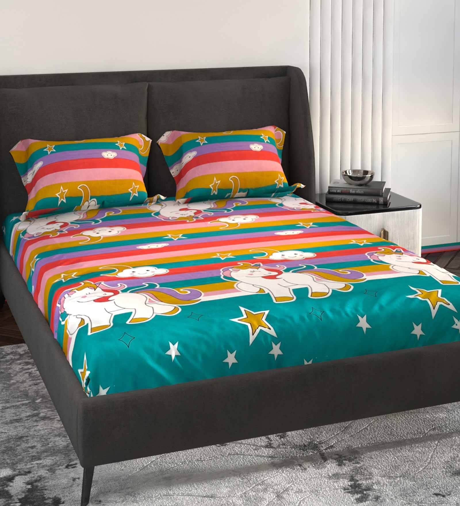 Buy Multicolor 180 TC 100 % Cotton Double Bedsheet With 2 Pillow Covers by LABHAM at 60% OFF by ...