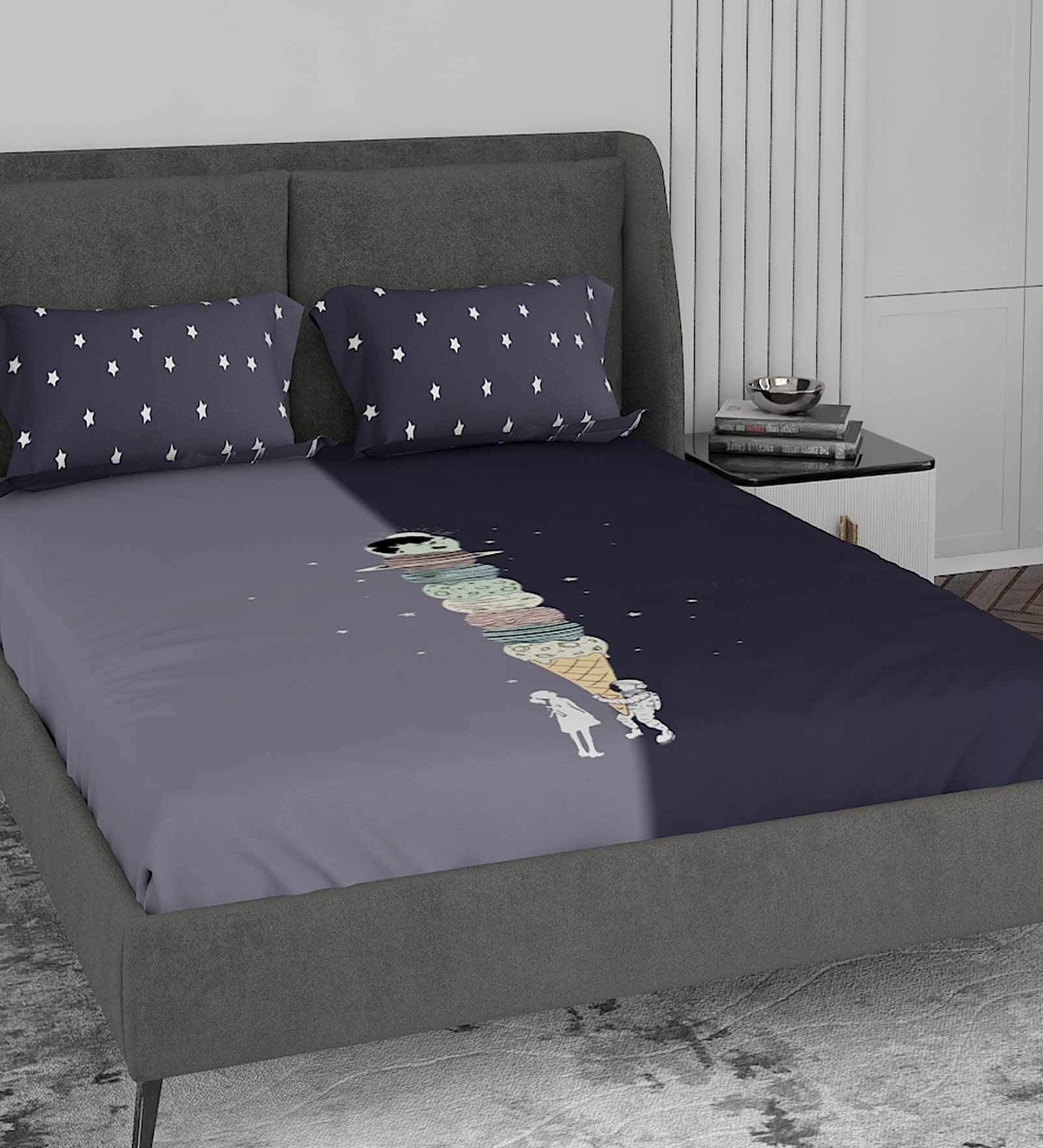 Buy Grey 220 TC 100 % Cotton Kids Double Bedsheet With 2 Pillow Covers by LABHAM at 60% OFF by ...