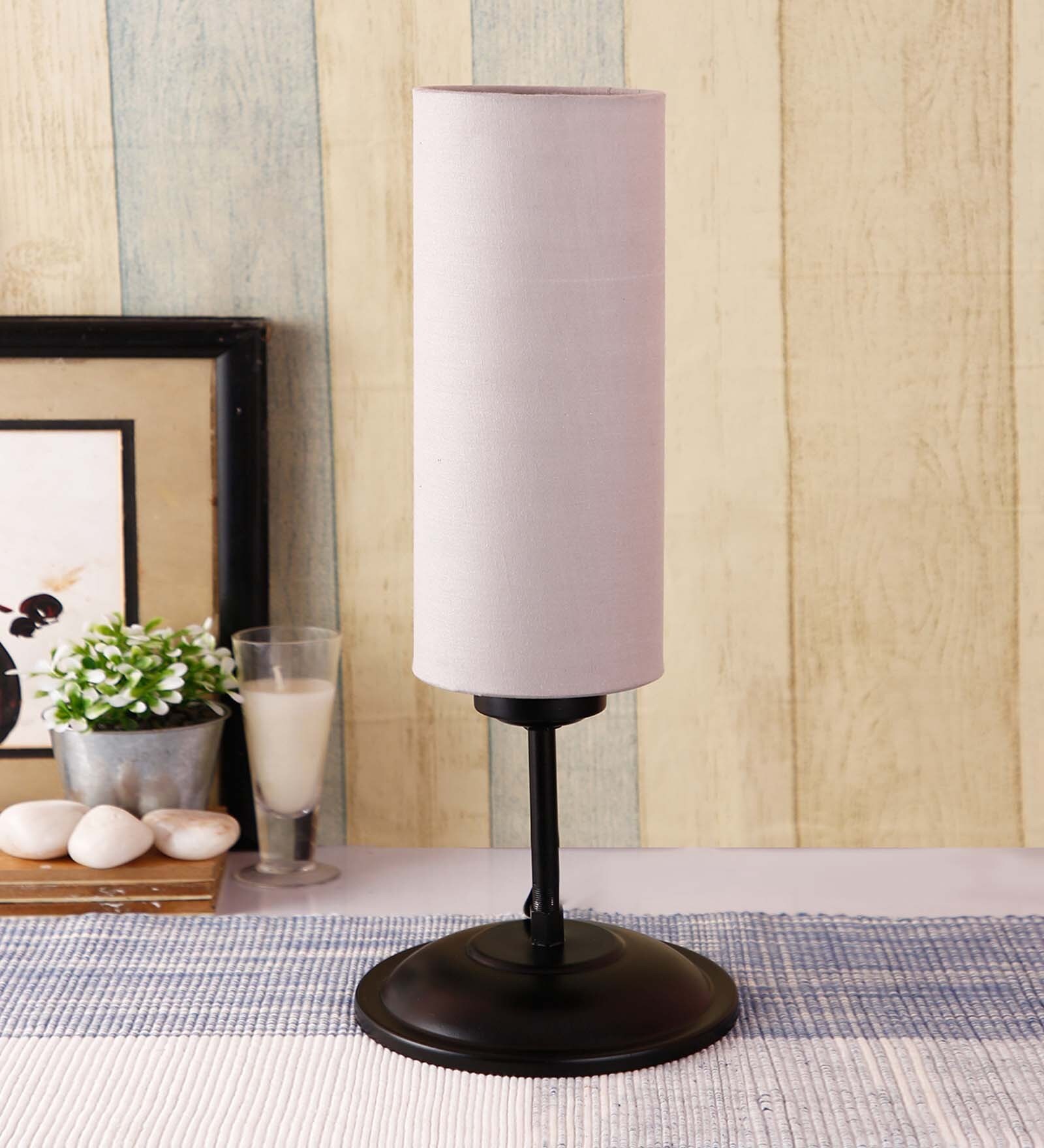 Buy Grey Cotton Shade Country Table Lamp With Black Base at 57% OFF by ...