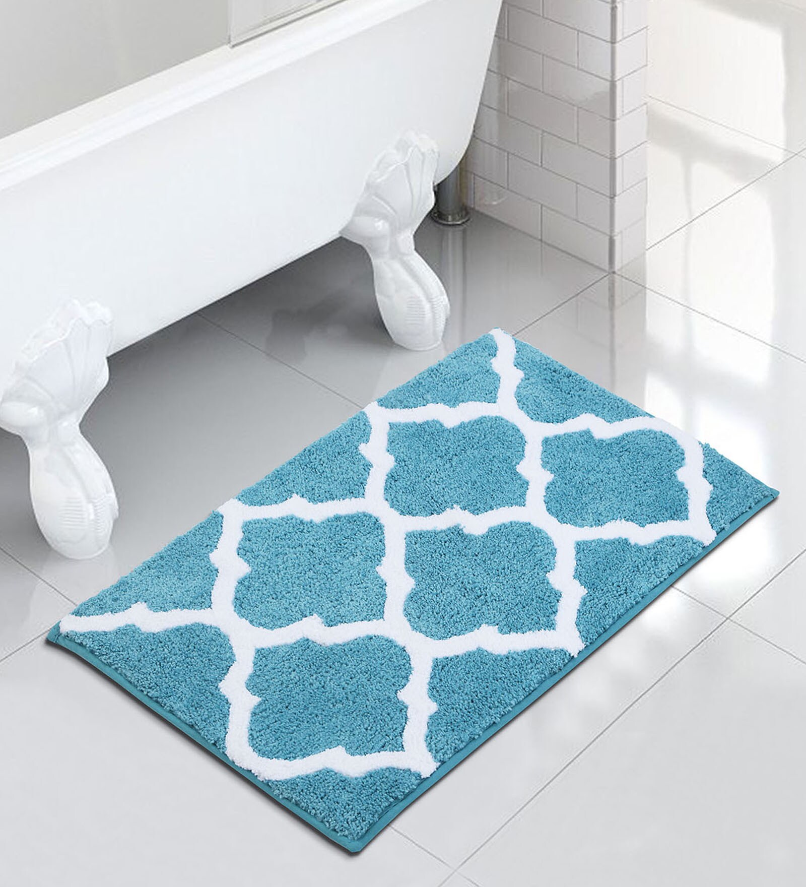 Buy Blue Traditional Polyester 80x50 Inches AntiSkid Bath Mat by ...